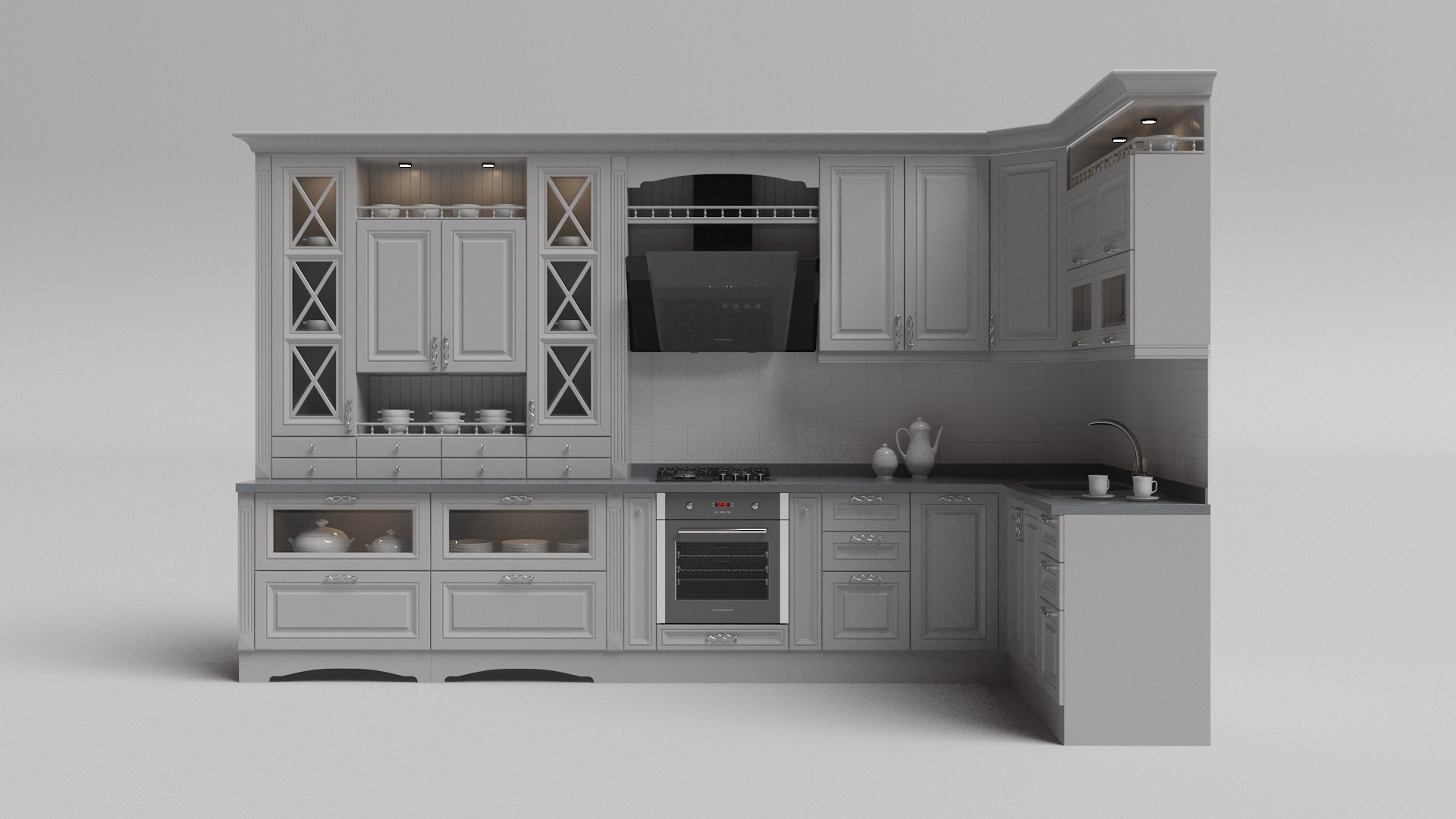 3D Classic L-Shaped Kitchen 3D Model - Elegant Design Model ...