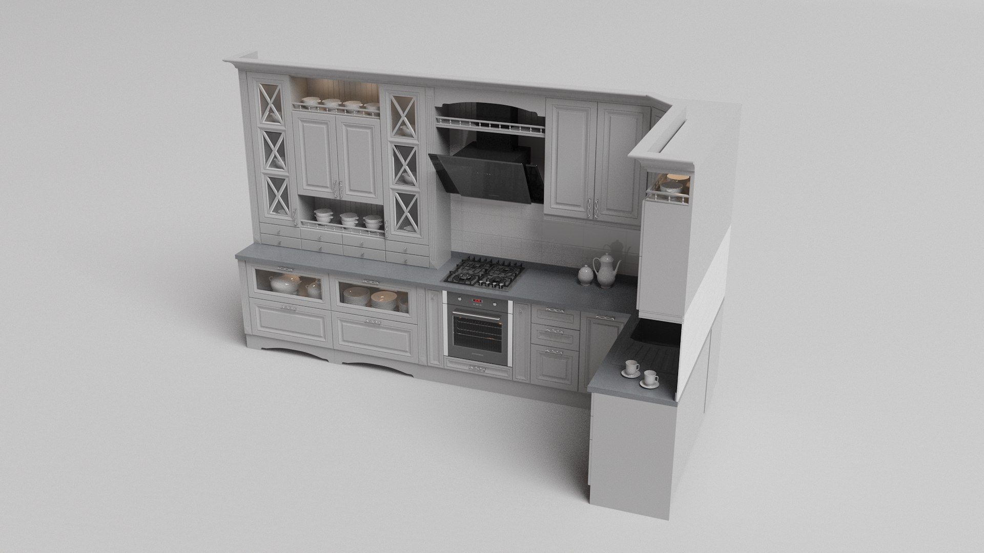 3D Classic L-Shaped Kitchen 3D Model - Elegant Design Model ...