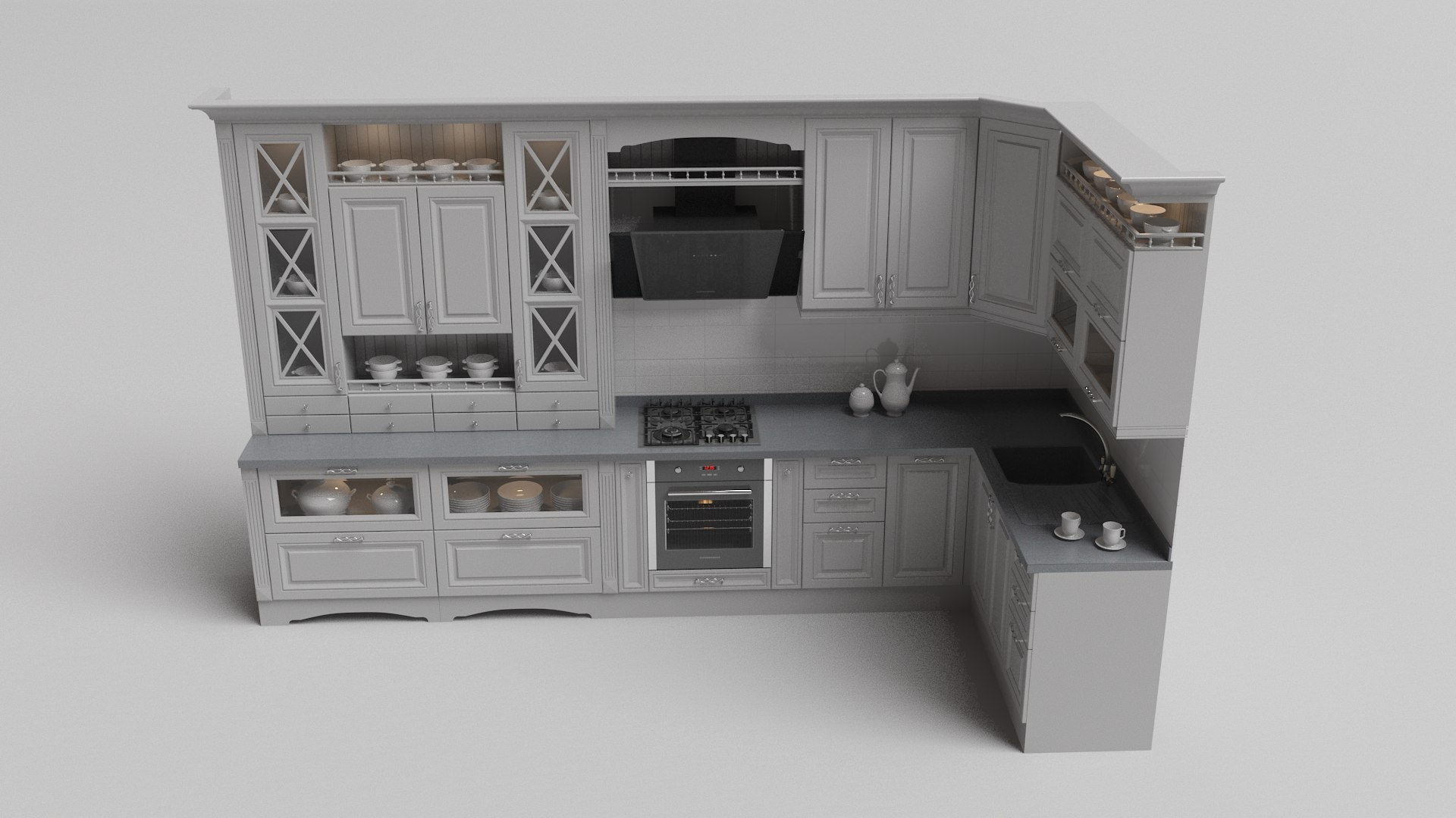 3D Classic L-Shaped Kitchen 3D Model - Elegant Design Model ...