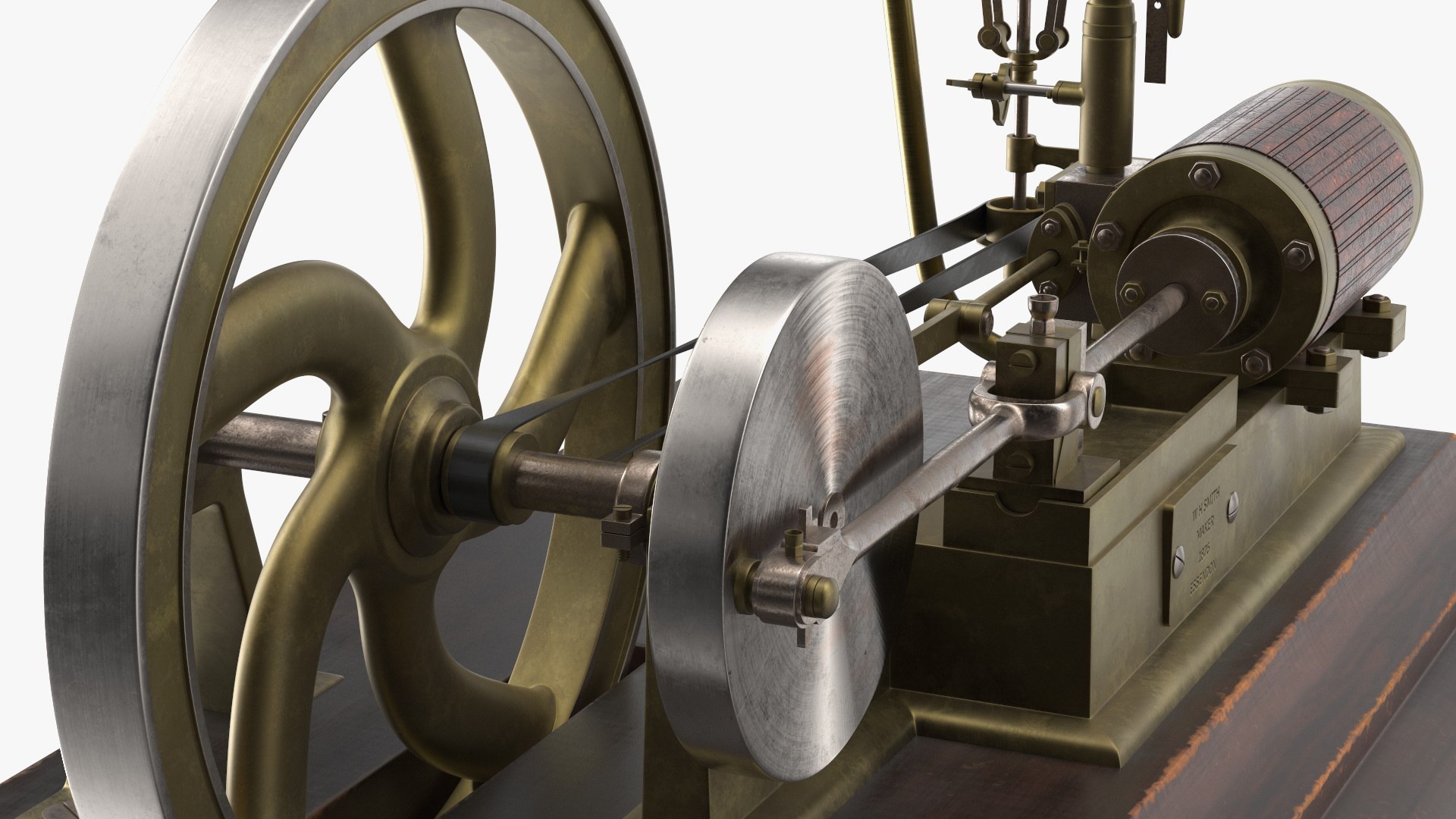 Horizontal Steam Engine Brass Wood Base Rigged 3D - TurboSquid 2389941