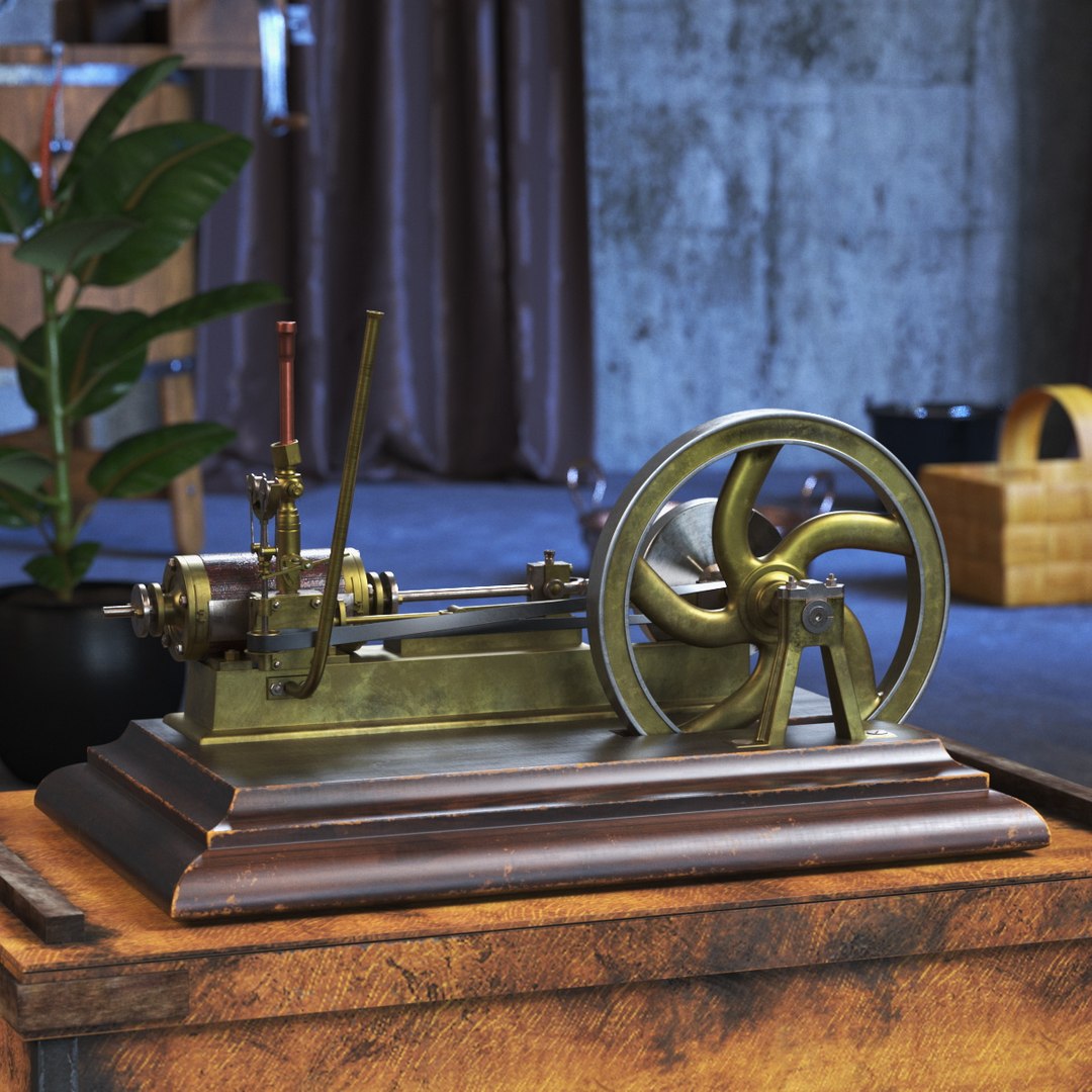 Horizontal Steam Engine Brass Wood Base Rigged 3D - TurboSquid 2389941