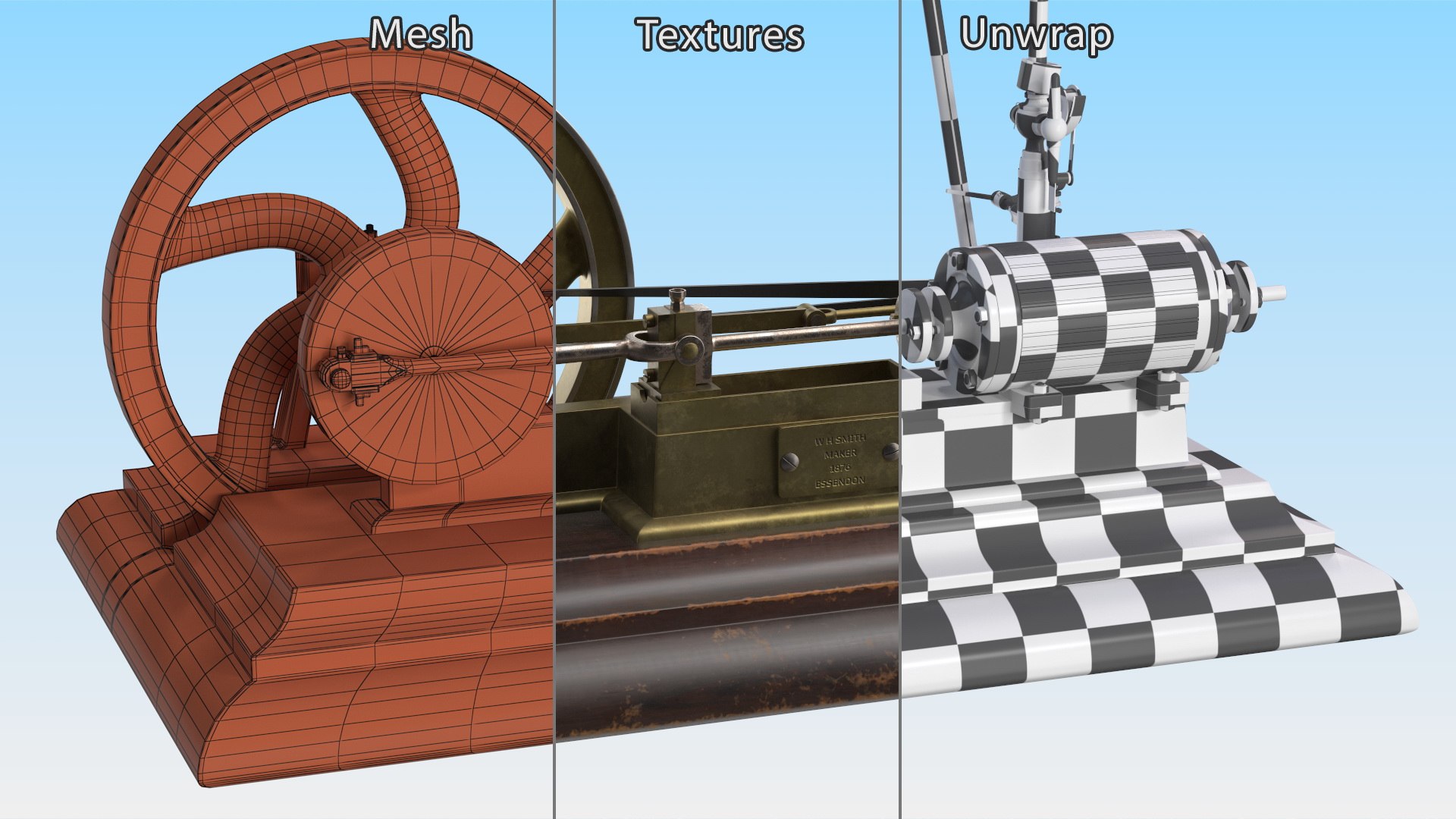 Horizontal Steam Engine Brass Wood Base Rigged 3D - TurboSquid 2389941