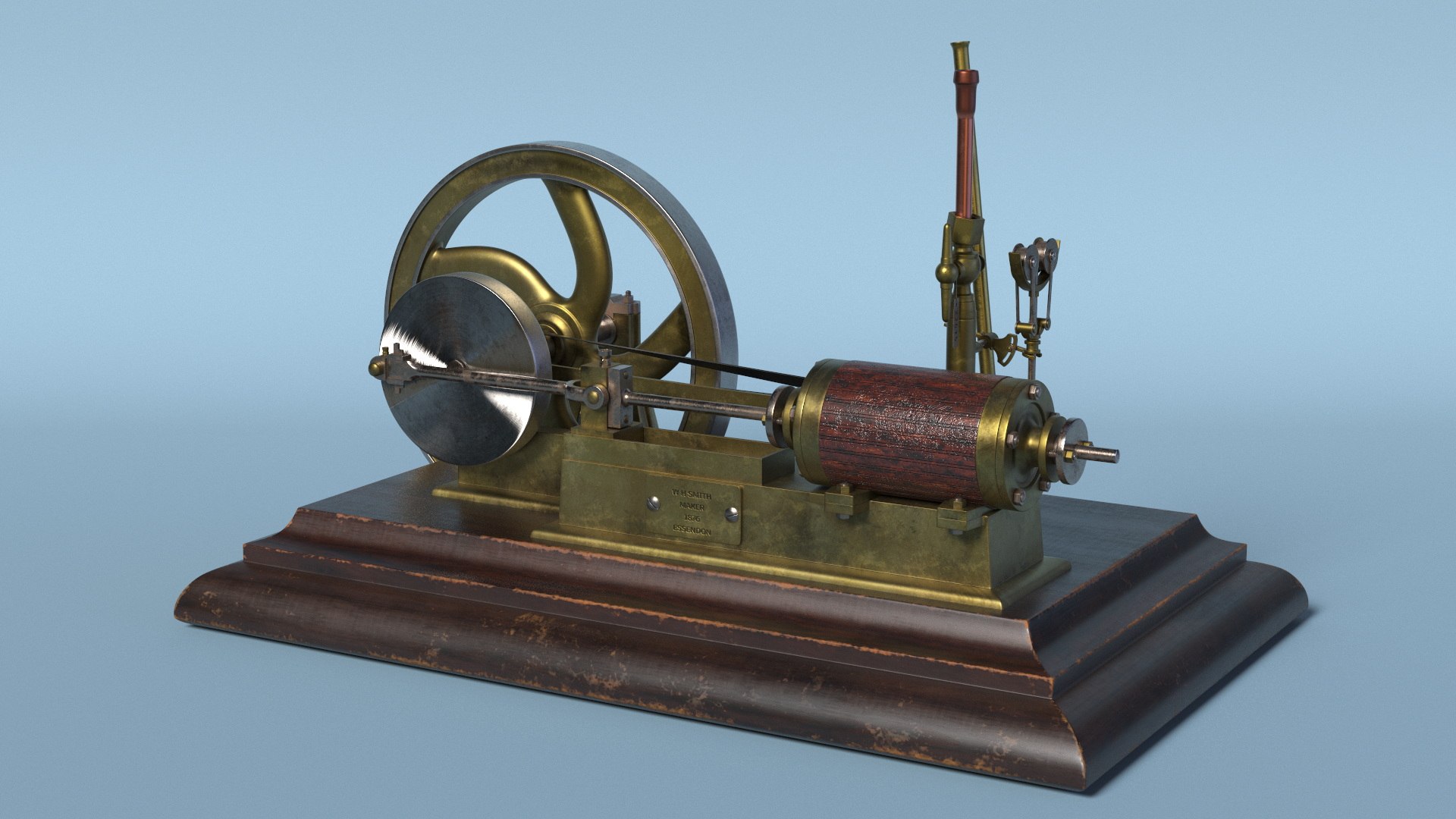 Horizontal Steam Engine Brass Wood Base Rigged 3D - TurboSquid 2389941