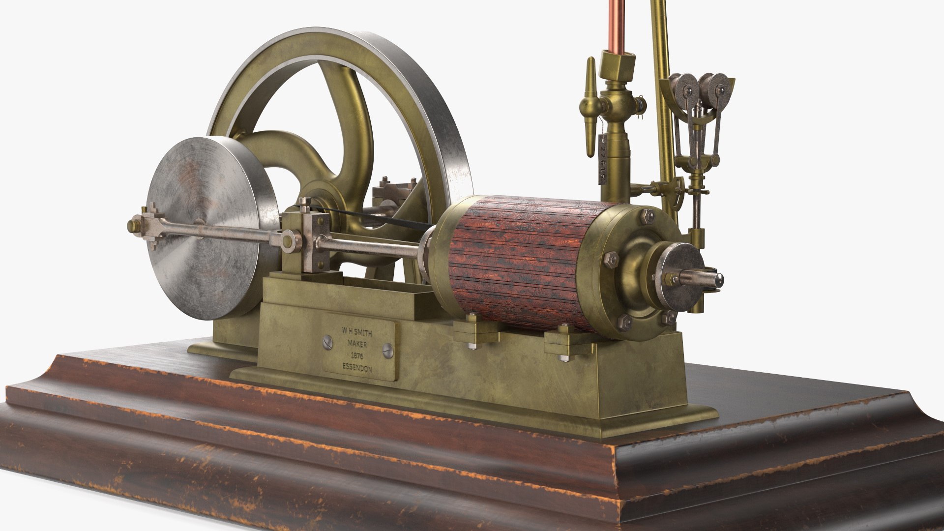 Horizontal Steam Engine Brass Wood Base Rigged 3D - TurboSquid 2389941