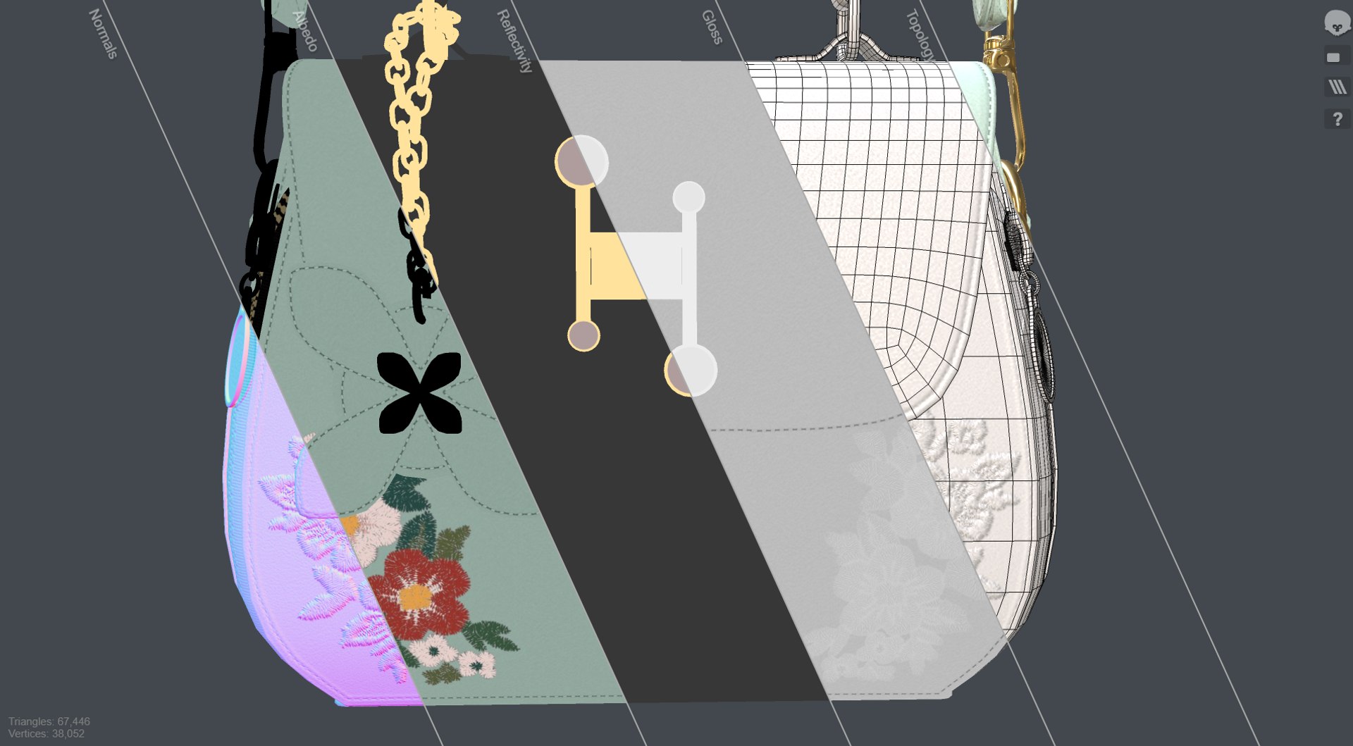 3D Model Flower Green Handbag With Flower Embroidery - TurboSquid 1905114