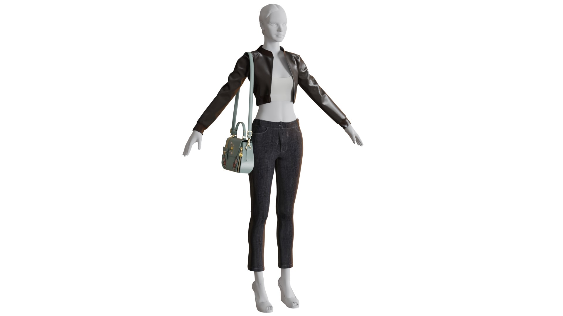 3D Model Flower Green Handbag With Flower Embroidery - TurboSquid 1905114