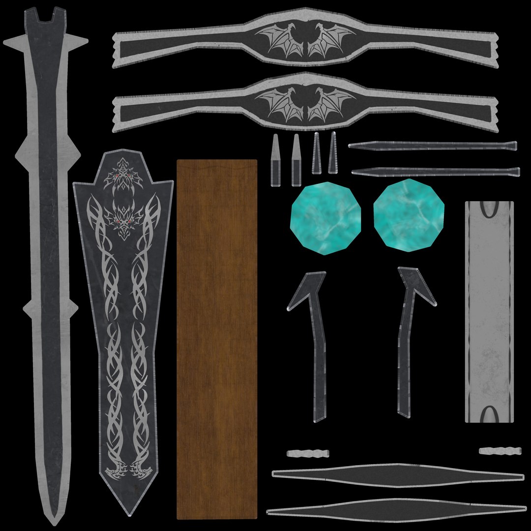 Dragon Two-handed Sword Game Ready Model PBR Textures 4K model ...