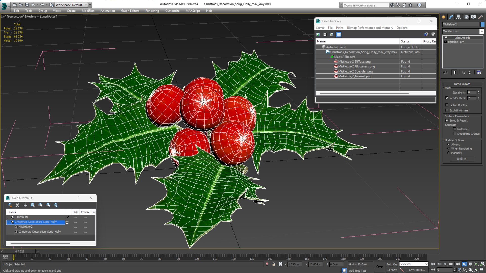 3D Christmas Decoration Sprig Holly Model - TurboSquid 2076127