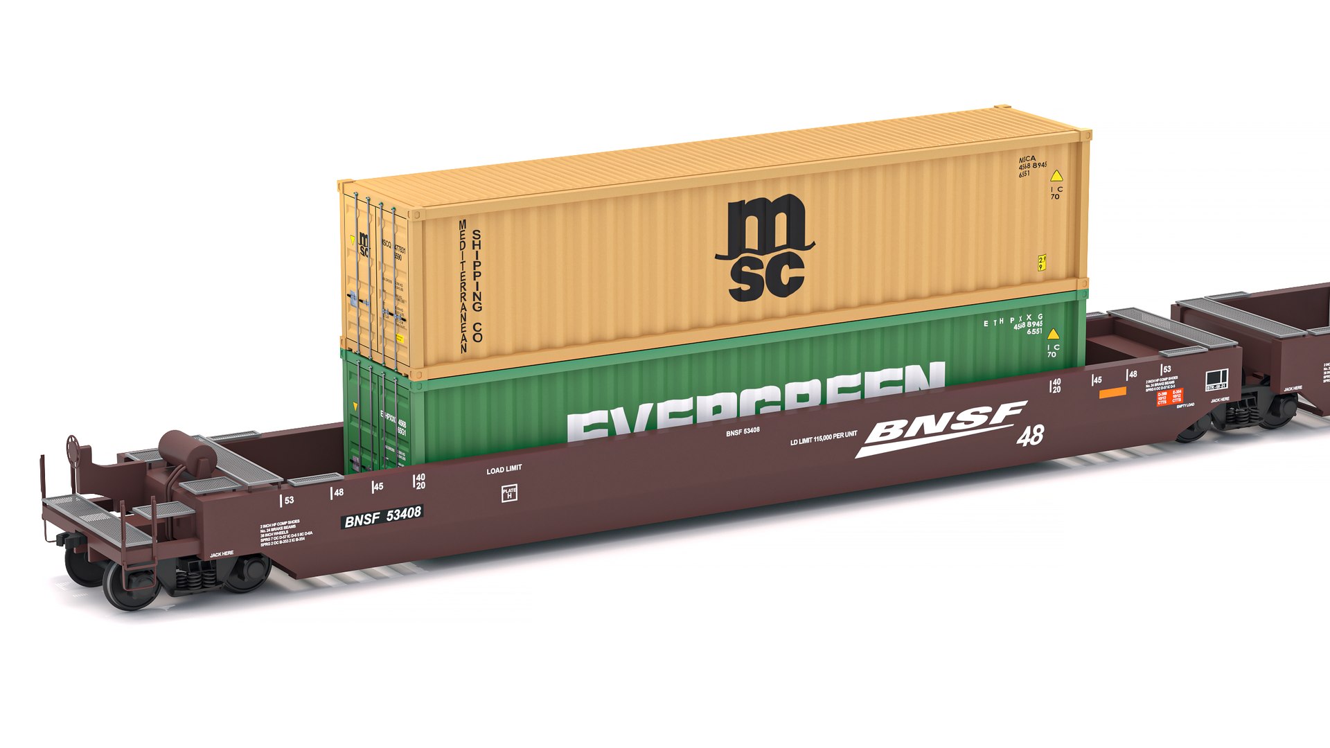 3D Double Stack Railcar BNSF With Containers - TurboSquid 2254801