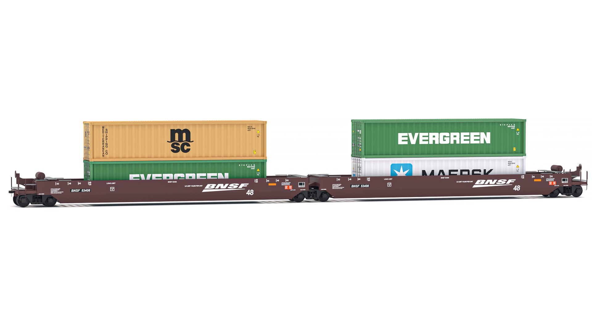 3D Double Stack Railcar BNSF With Containers - TurboSquid 2254801