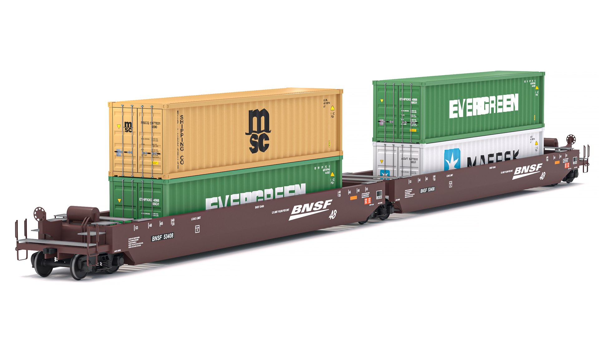 3D Double Stack Railcar BNSF With Containers - TurboSquid 2254801