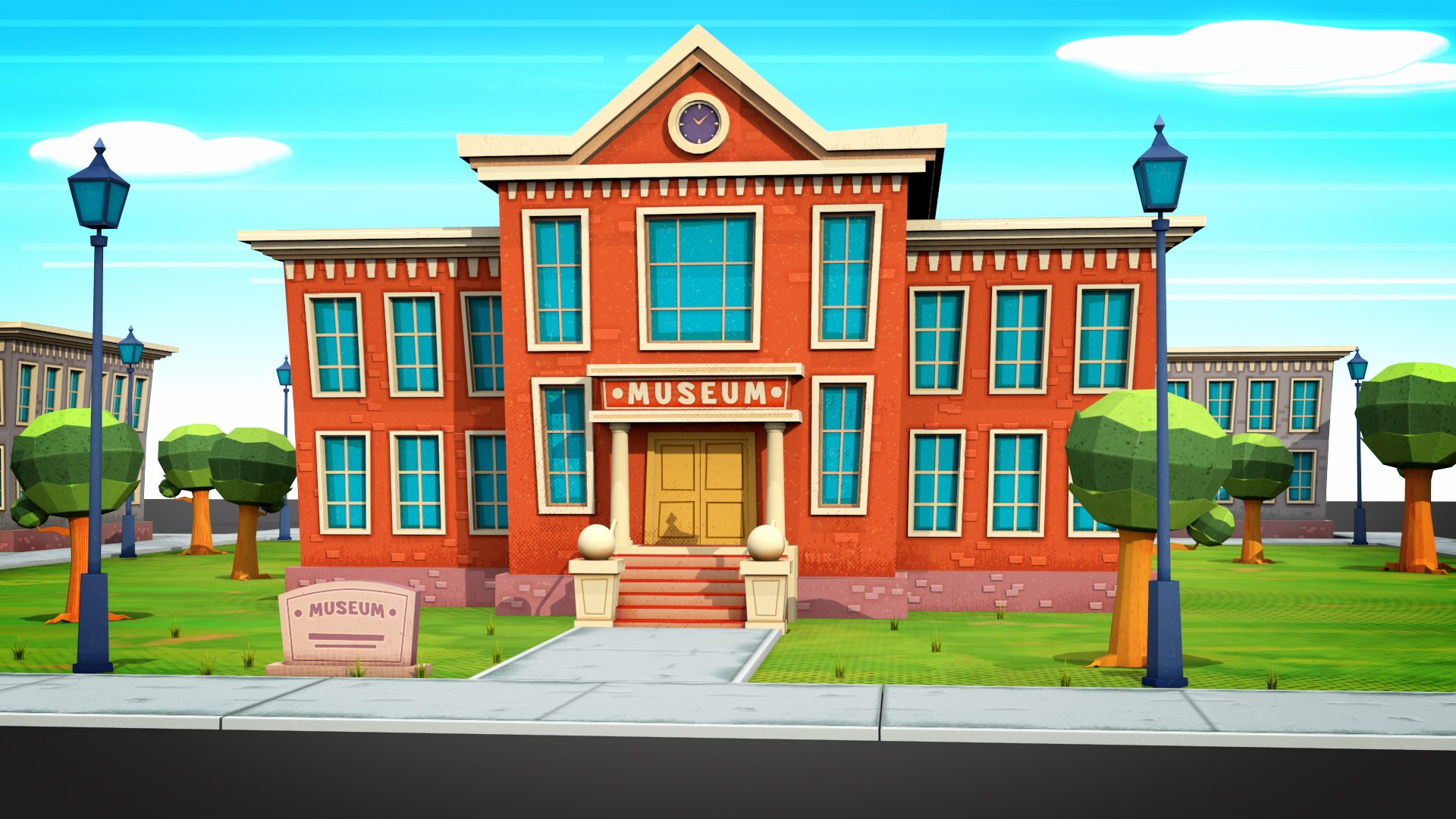 Cartoon Street Park Museum Enviroment 3D - TurboSquid 1860034