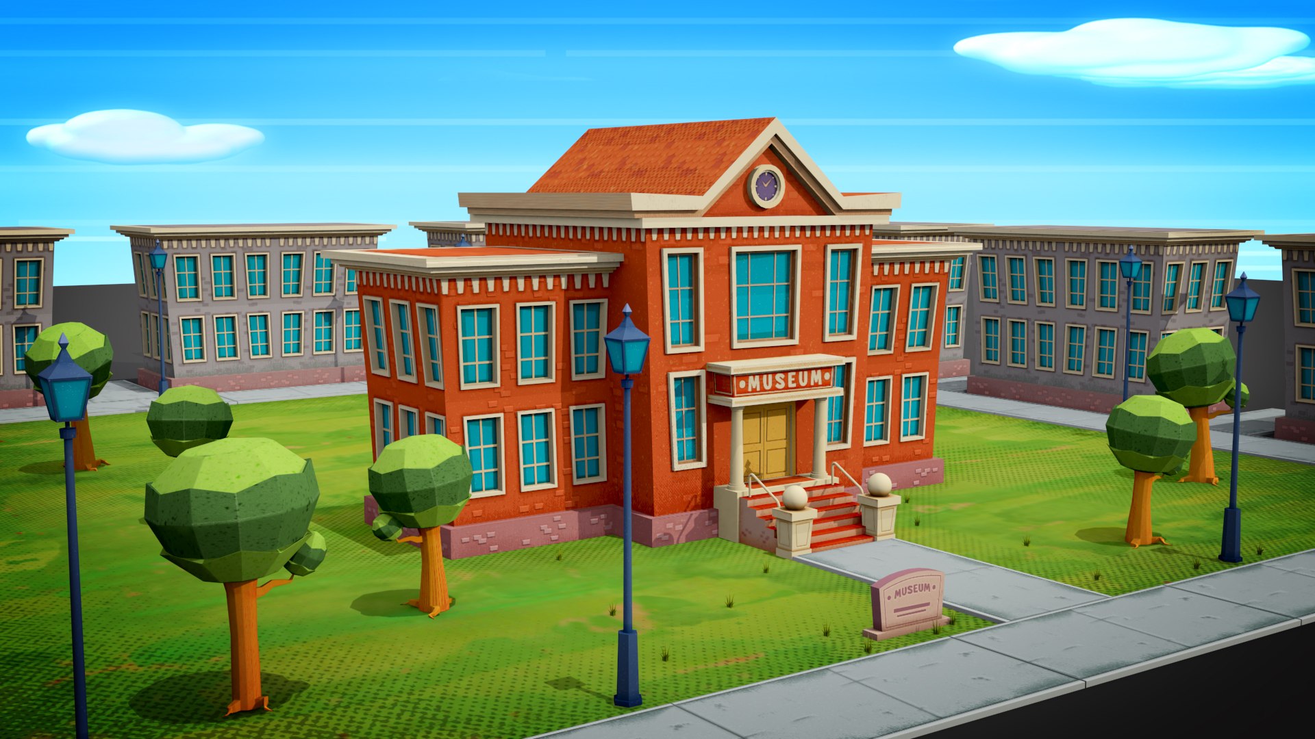 Cartoon Street Park Museum Enviroment 3D - TurboSquid 1860034