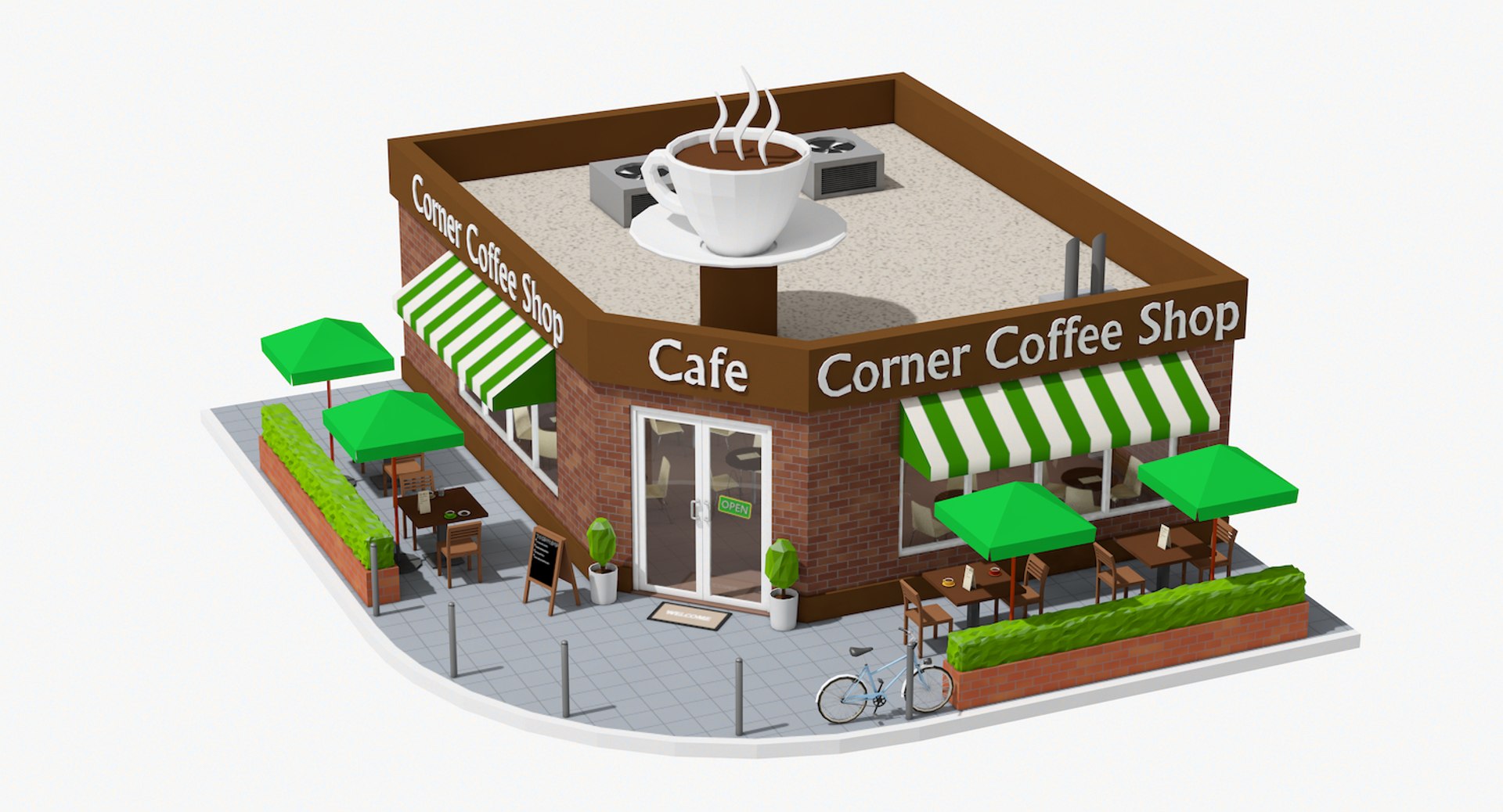 3D corner coffee shop model - TurboSquid 1224754
