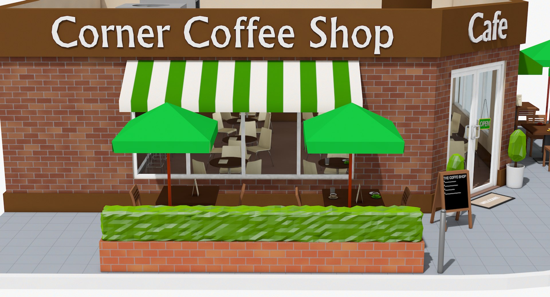 3D corner coffee shop model - TurboSquid 1224754