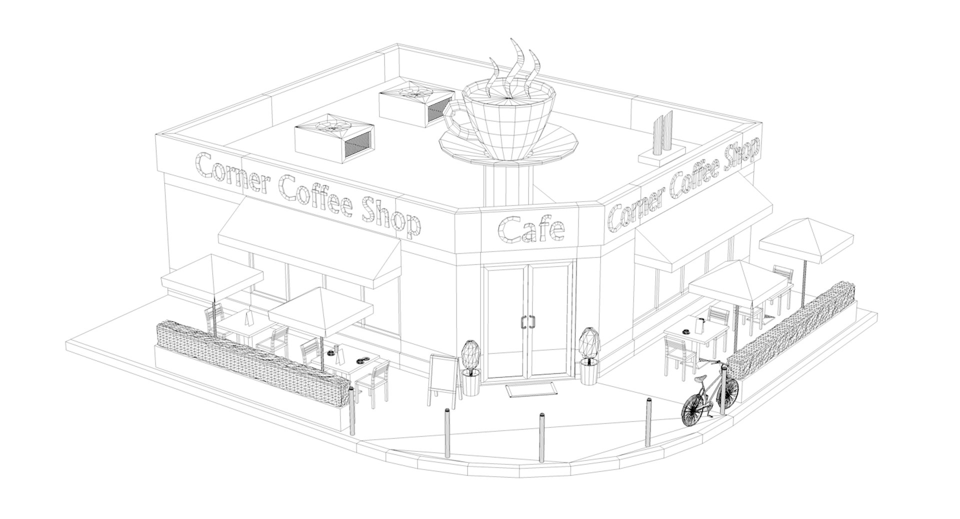 3D corner coffee shop model - TurboSquid 1224754