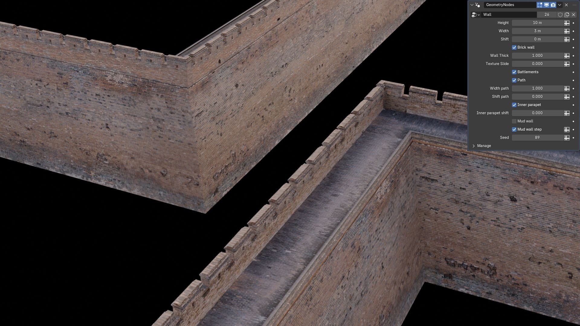 Procedural Modular Brick Wall For Castles Or City Walls 3D - TurboSquid ...