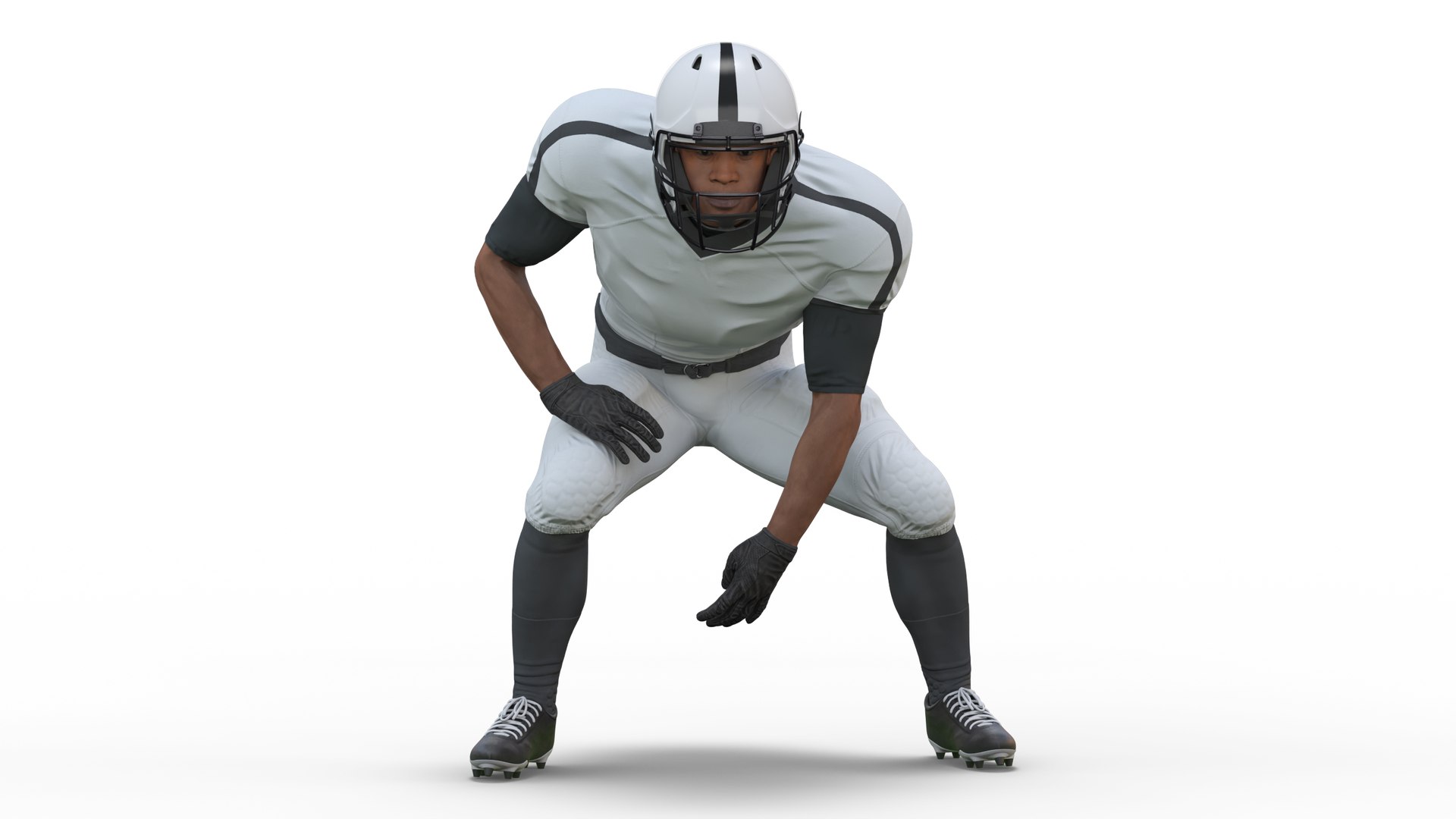 3D American Football Player Crouching Black Man White Uniform ...