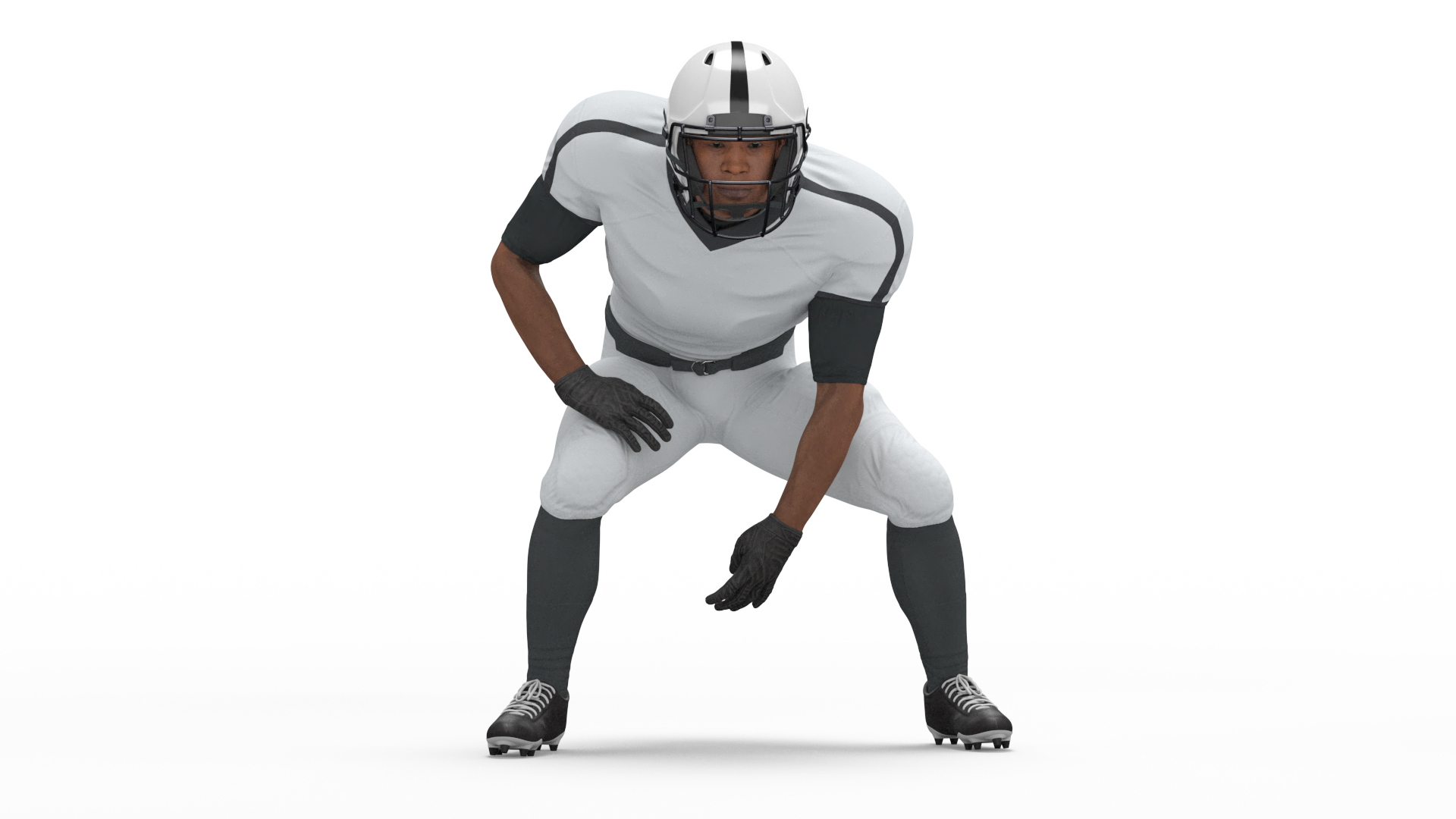 3D American Football Player Crouching Black Man White Uniform ...