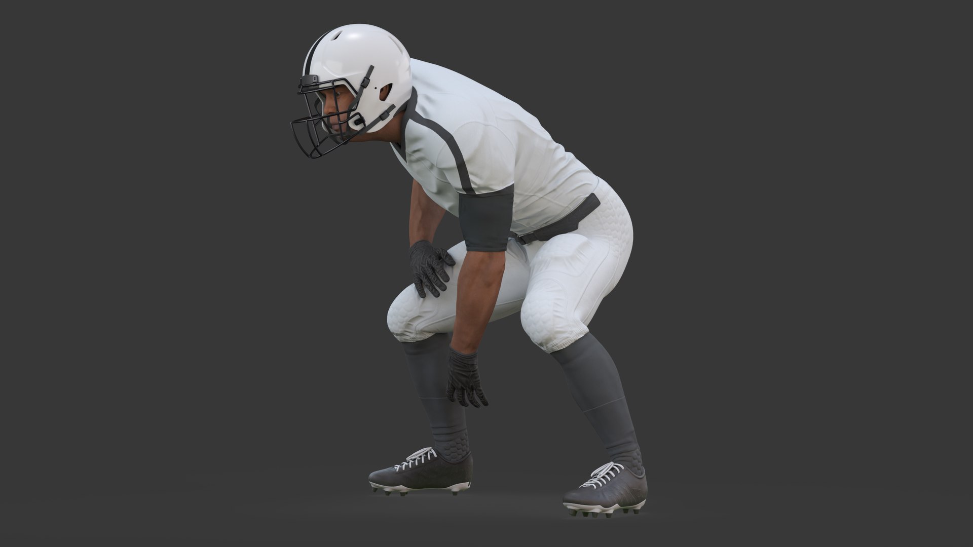 3D American Football Player Crouching Black Man White Uniform ...
