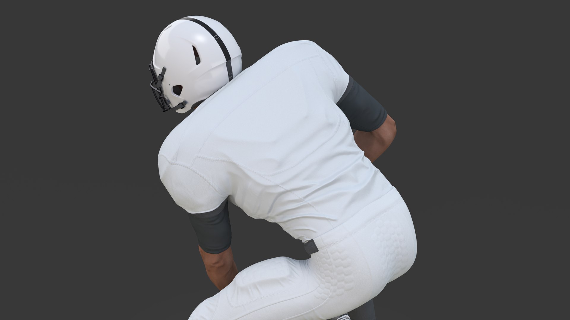 3D American Football Player Crouching Black Man White Uniform ...