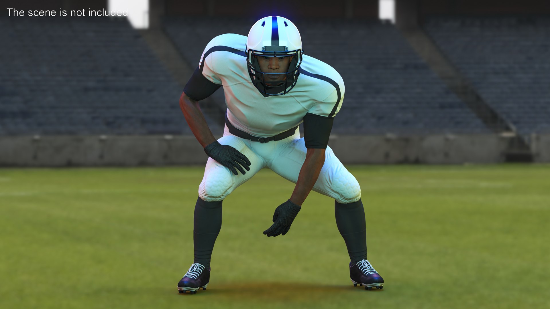 3D American Football Player Crouching Black Man White Uniform ...