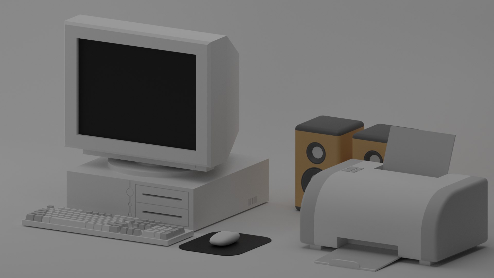 3D Cartoon Old Computer And Printer Model - TurboSquid 1822659