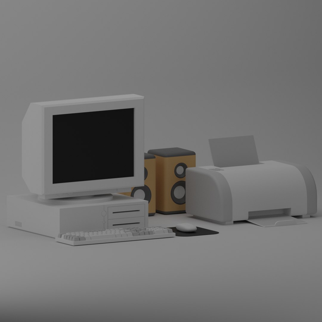 3D Cartoon Old Computer And Printer Model - TurboSquid 1822659