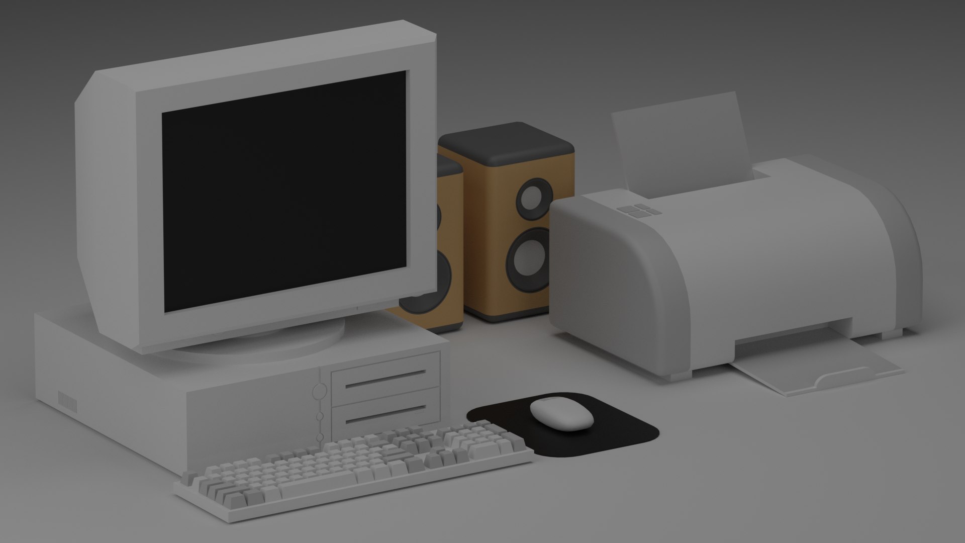 3D Cartoon Old Computer And Printer Model - TurboSquid 1822659
