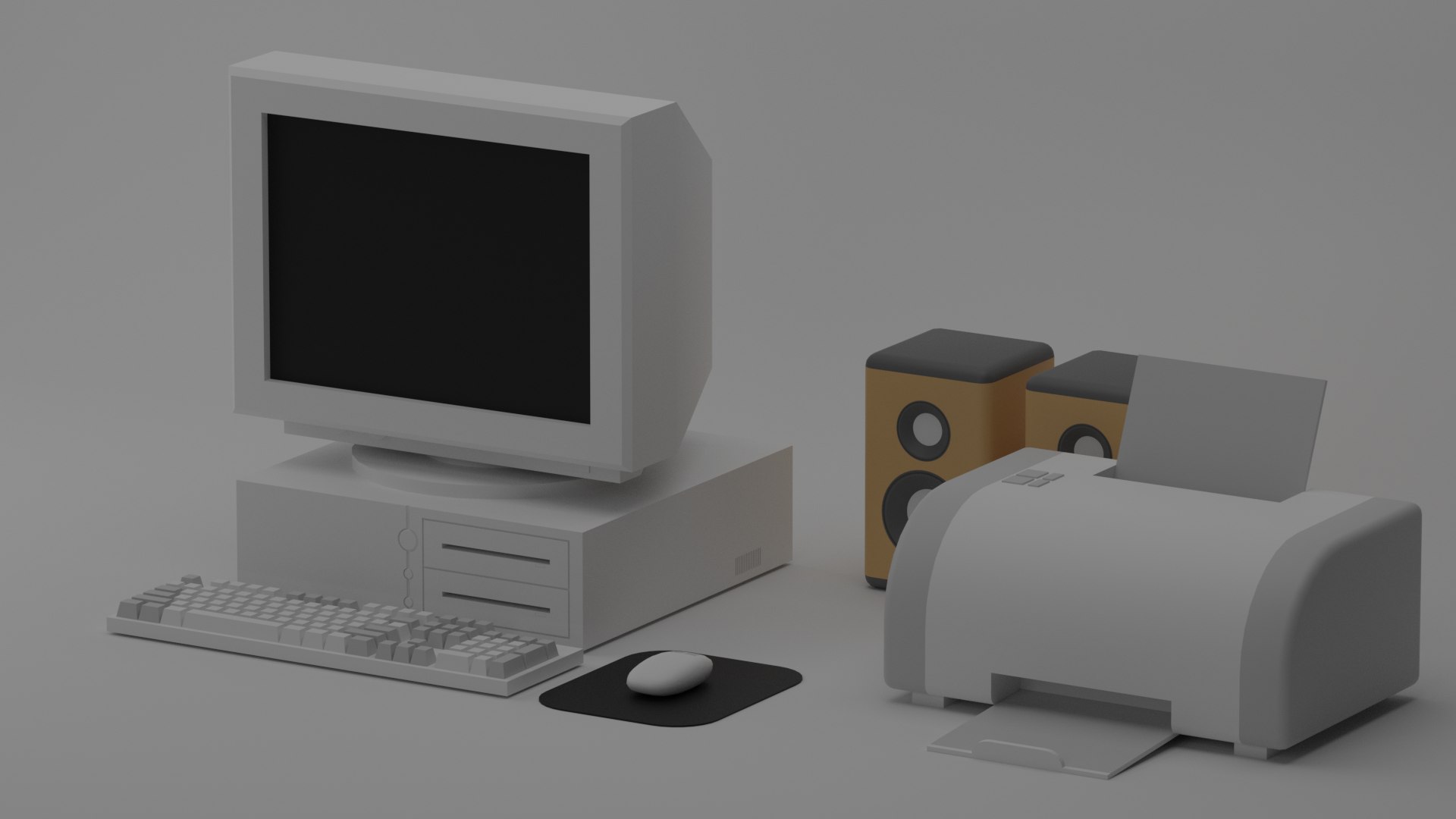 3D Cartoon Old Computer And Printer Model - TurboSquid 1822659