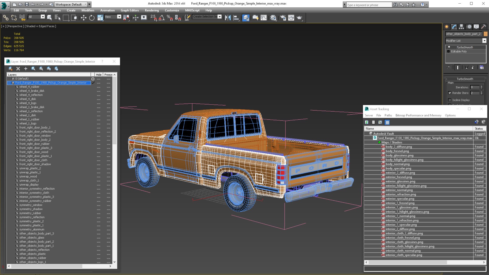 3D Ford Ranger F100 1980 Pickup Orange Simple Interior - TurboSquid 1853411