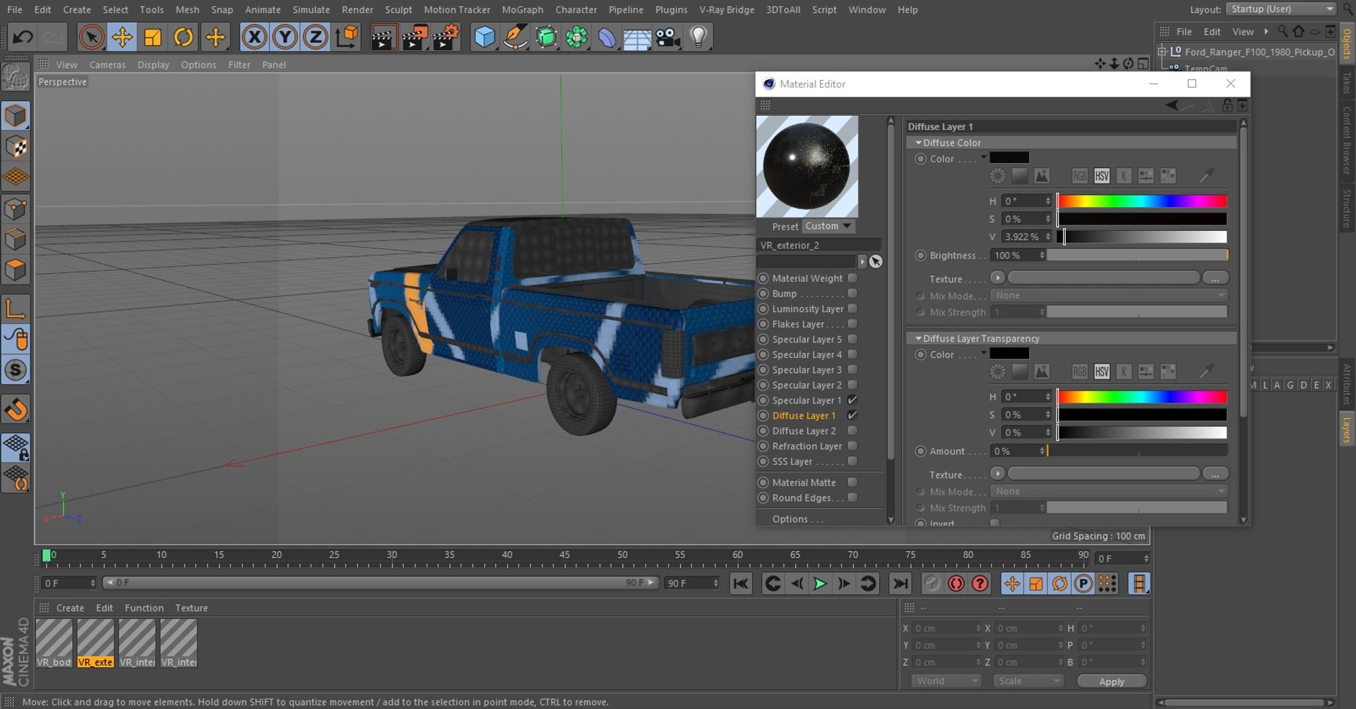 3D Ford Ranger F100 1980 Pickup Orange Simple Interior - TurboSquid 1853411