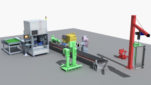 modelo 3d Equipos industriales 32 - Línea de producción de motores ...