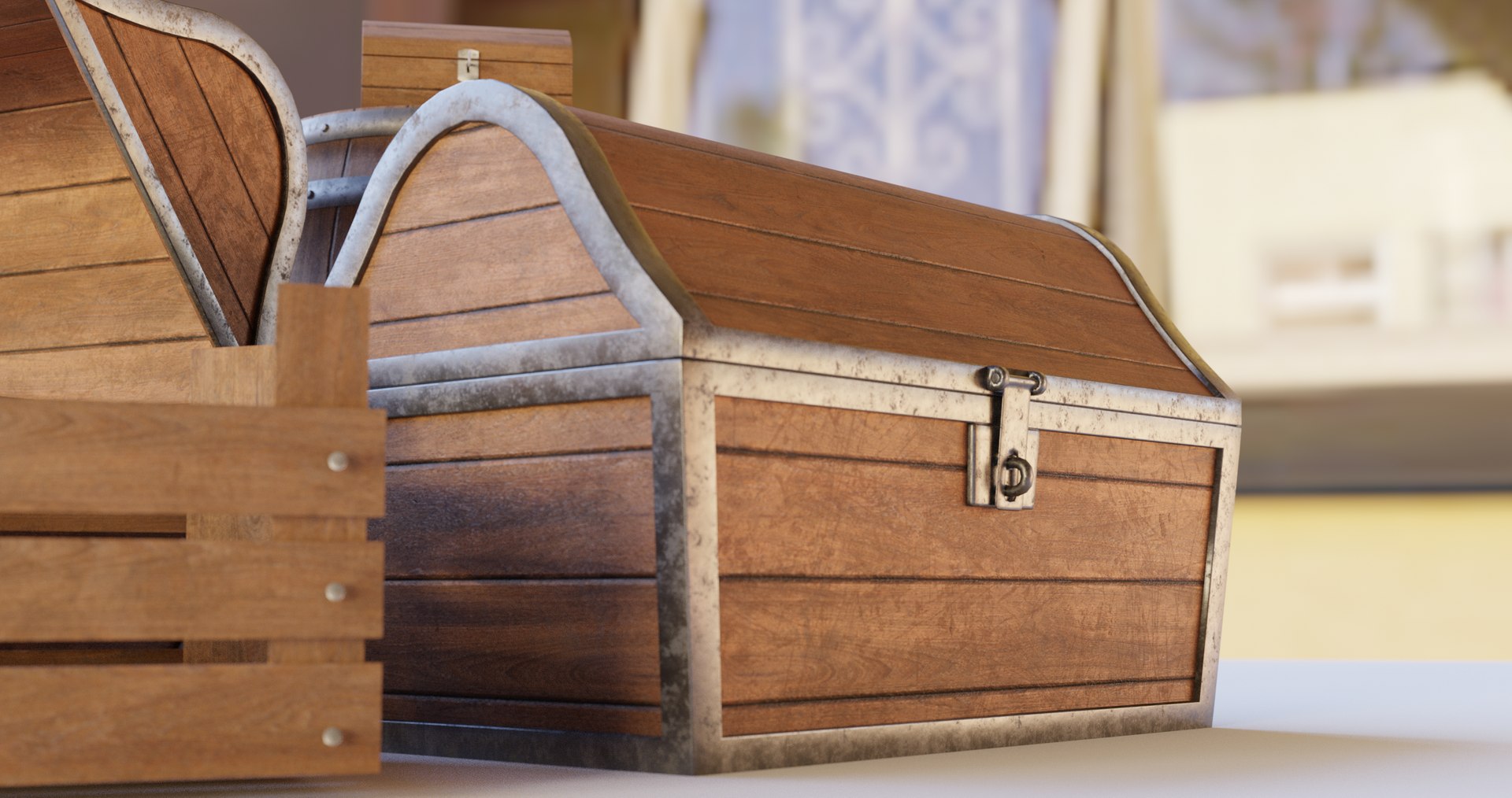 3D Model Wood Chest Barrels Assets - TurboSquid 2344782