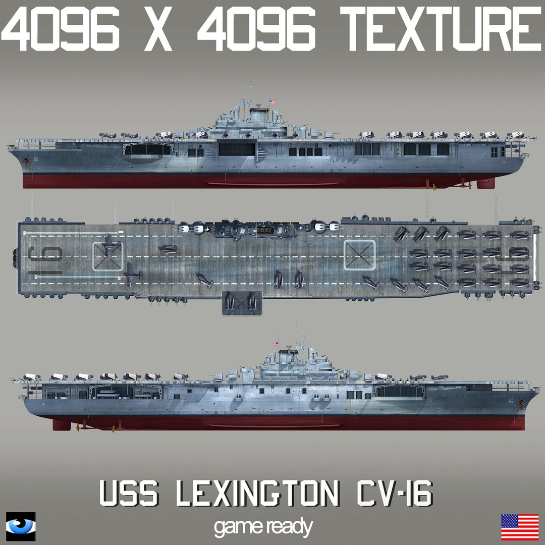 3D Uss Lexington Cv-16 Cv - TurboSquid 1489987