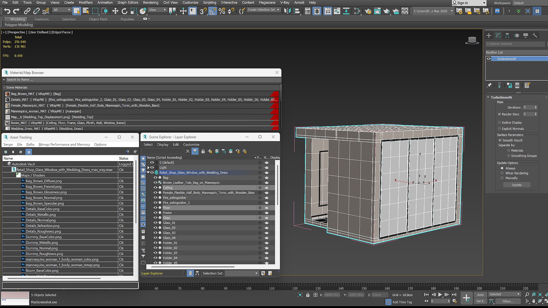 3D Retail Shop Glass Window With Wedding Dress - TurboSquid 2519294