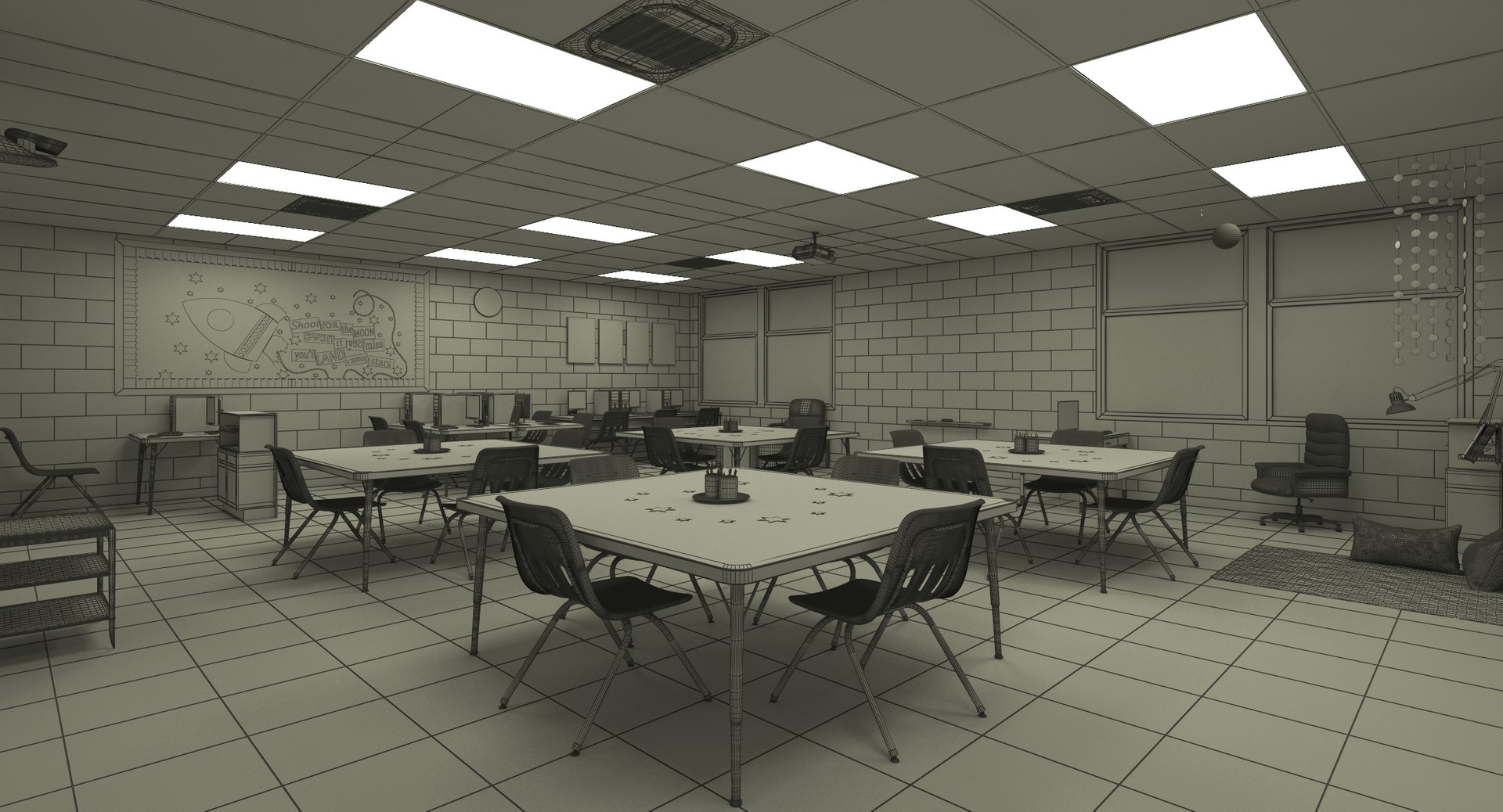 Class Room Realistic 3D Model - TurboSquid 1253585