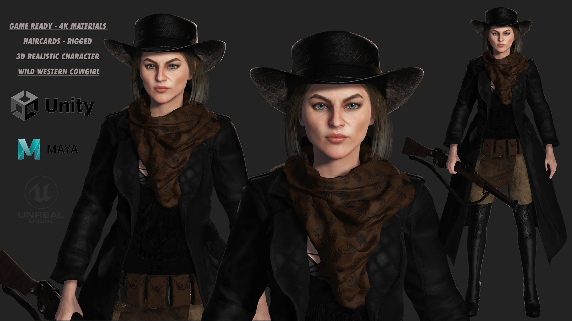 3D Model AAA 3D REALISTIC FEMALE CHARACTER - WILD WEST COWGIRL ...