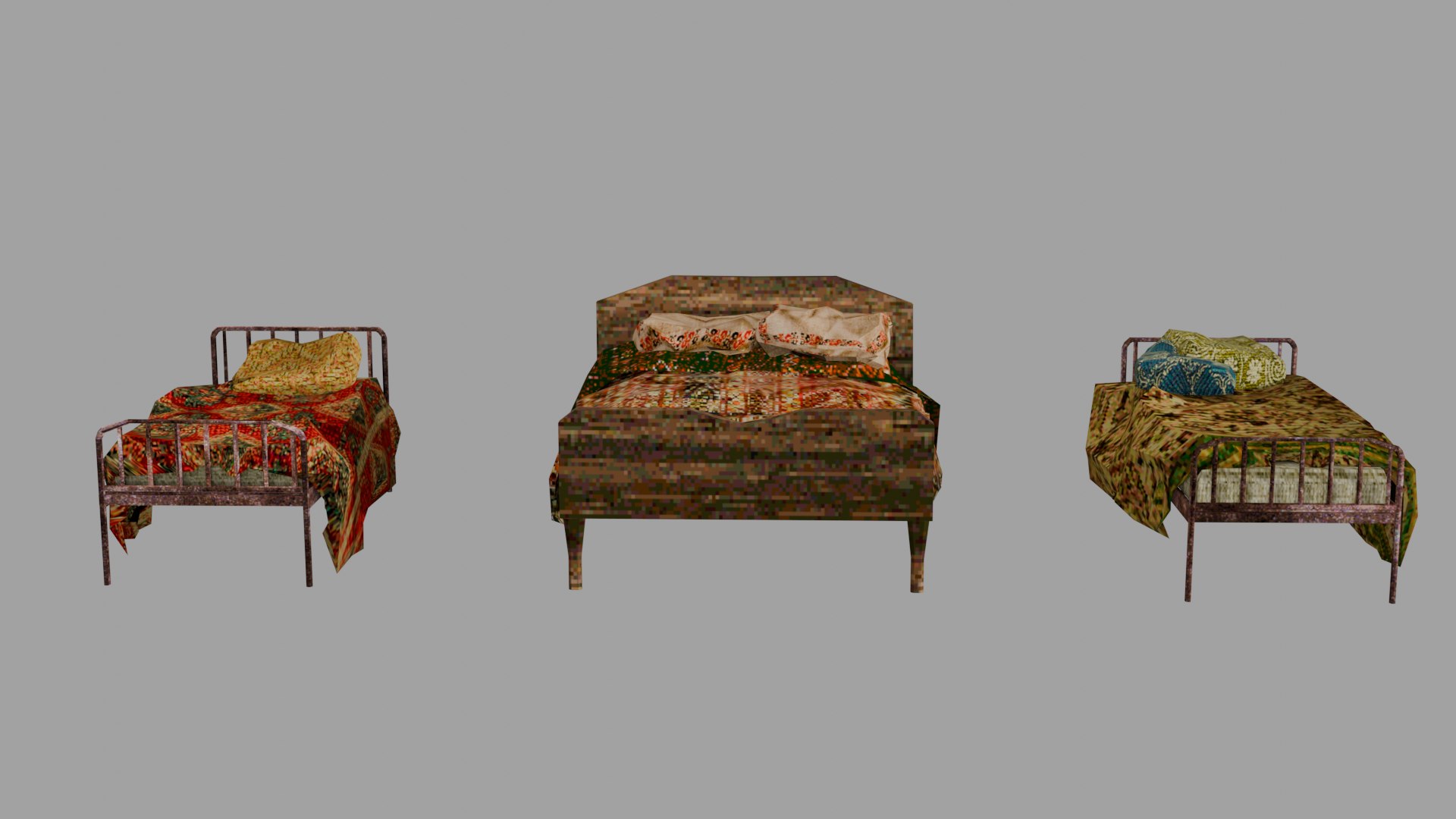 3D Model Lowpoly Retro Beds In Psx Ancient Style - TurboSquid 2257879