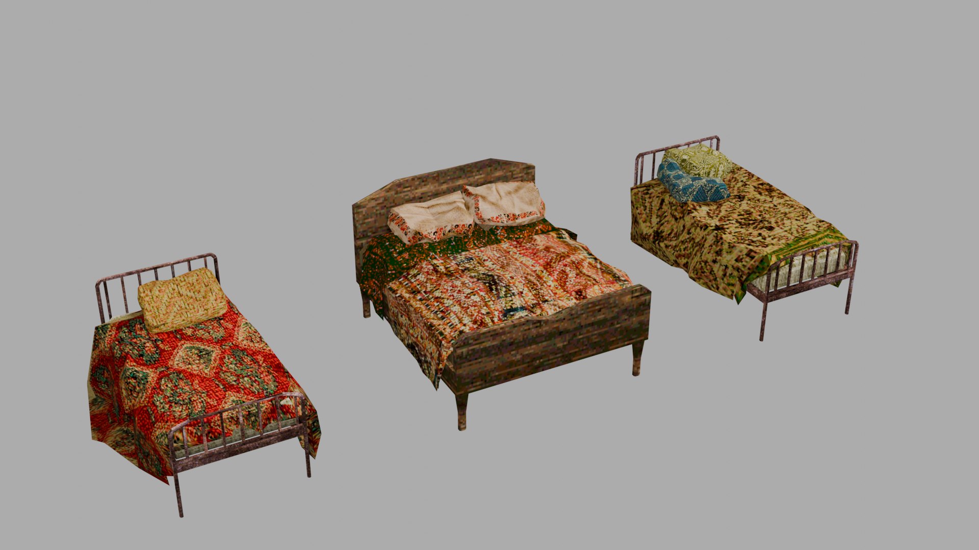 3D Model Lowpoly Retro Beds In Psx Ancient Style - TurboSquid 2257879