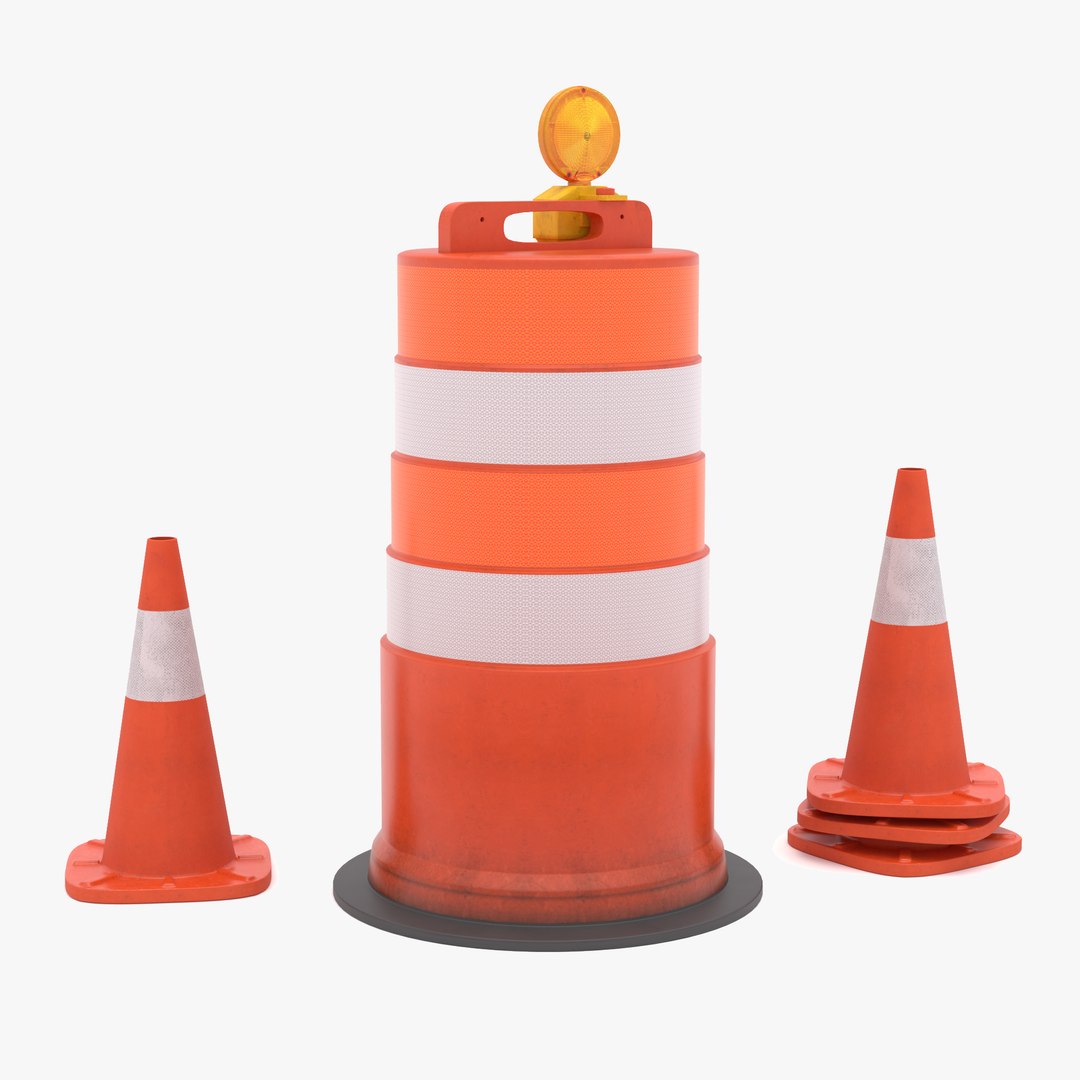 Traffic Barrel Barricade And Cone Model - TurboSquid 2206466