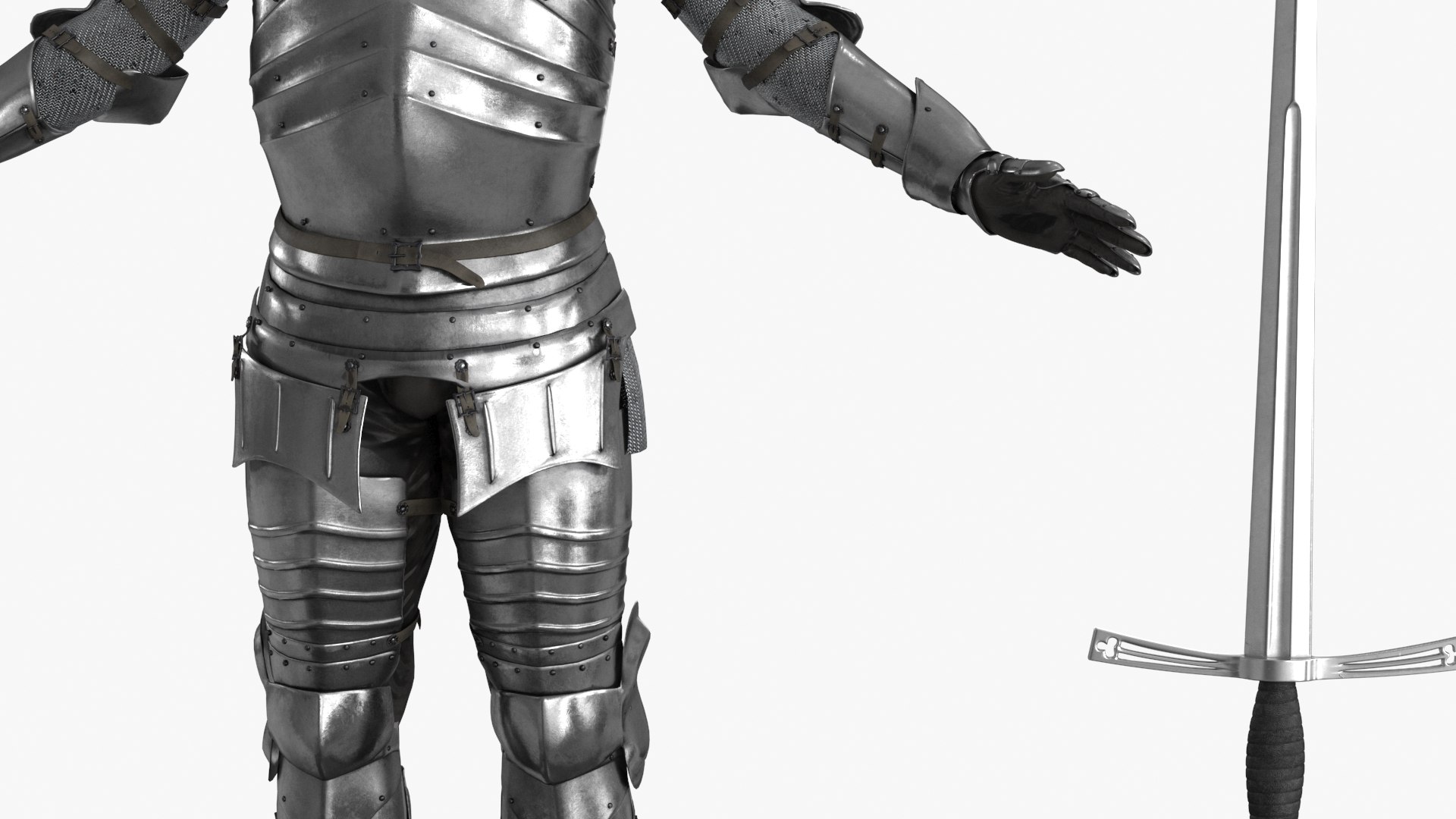 3D Medieval Knight Gothic Plate Armor Kit With Two-Handed Sword Rigged ...