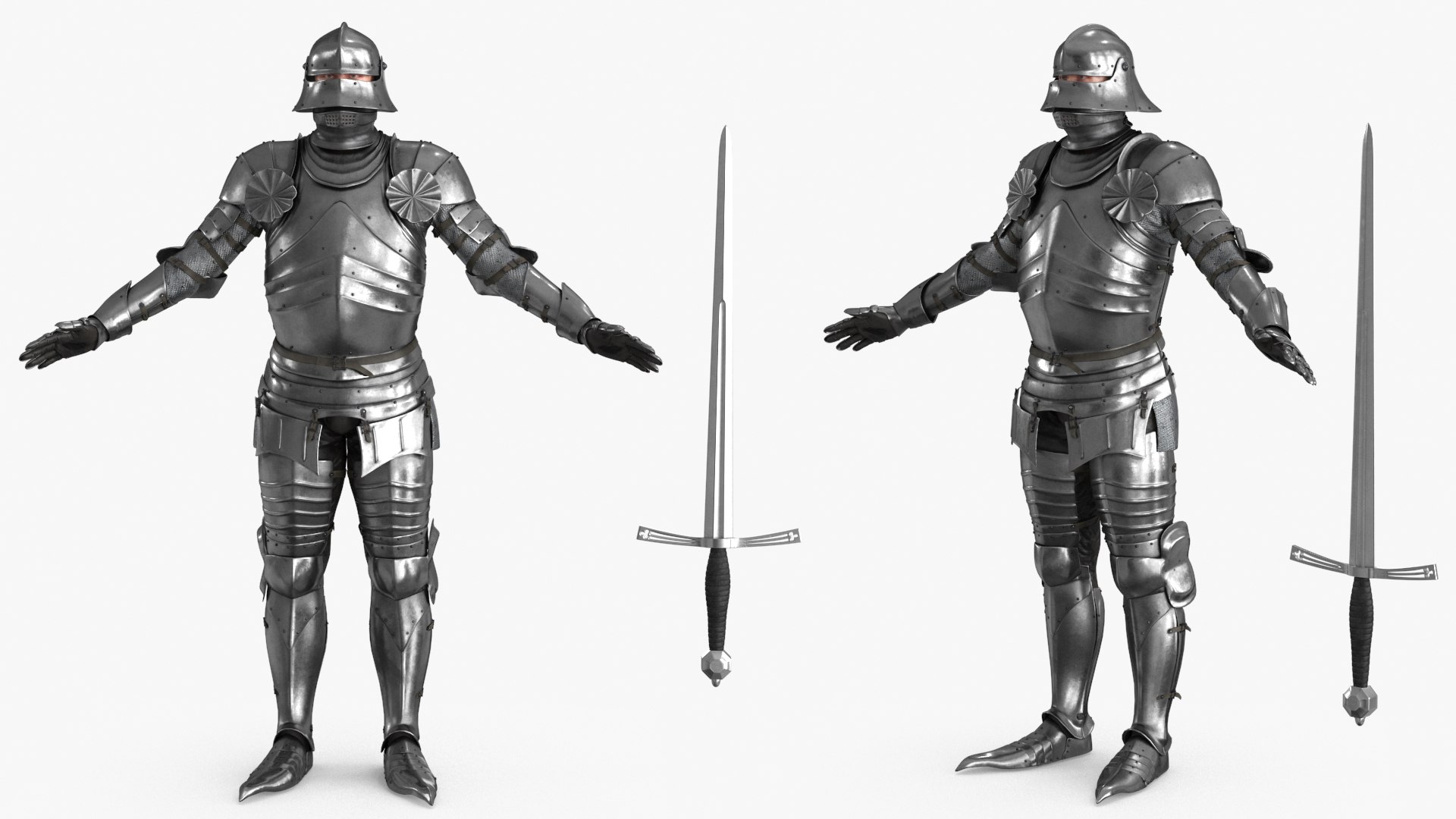 3D Medieval Knight Gothic Plate Armor Kit With Two-Handed Sword Rigged ...