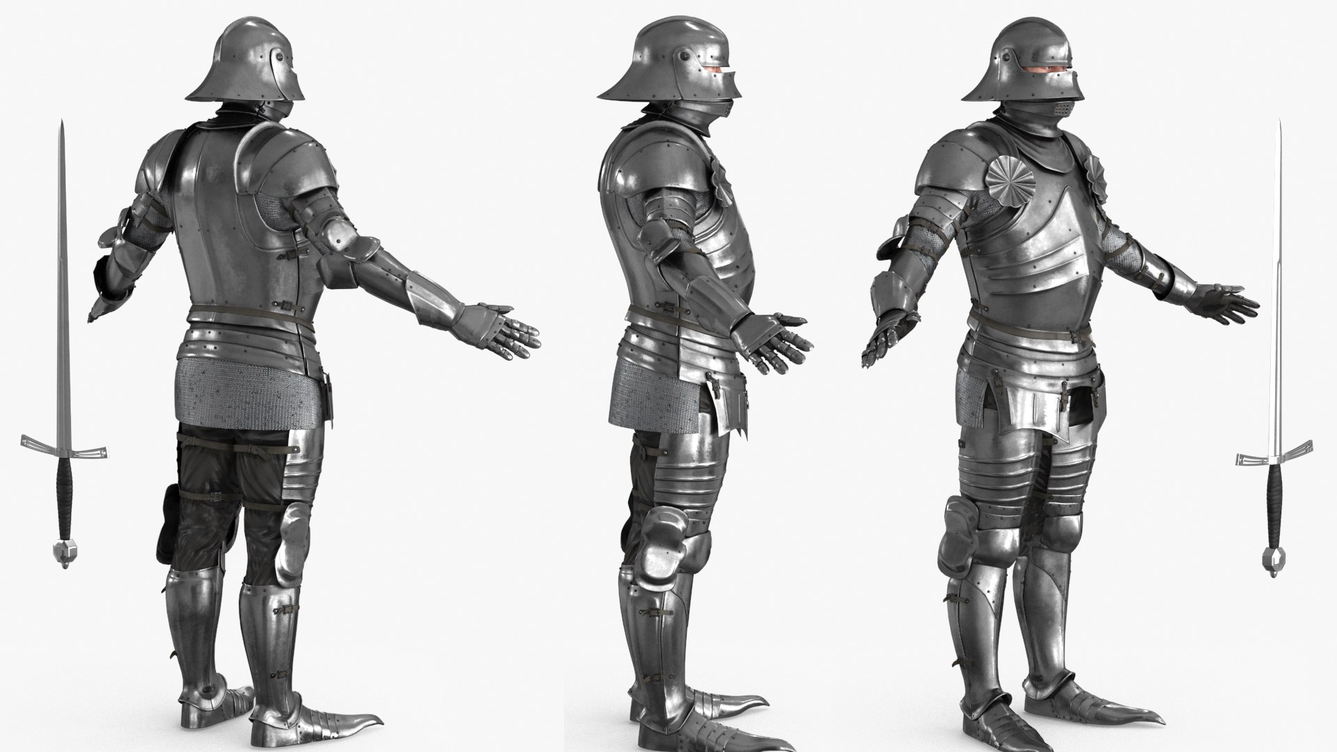 3D Medieval Knight Gothic Plate Armor Kit With Two-Handed Sword Rigged ...