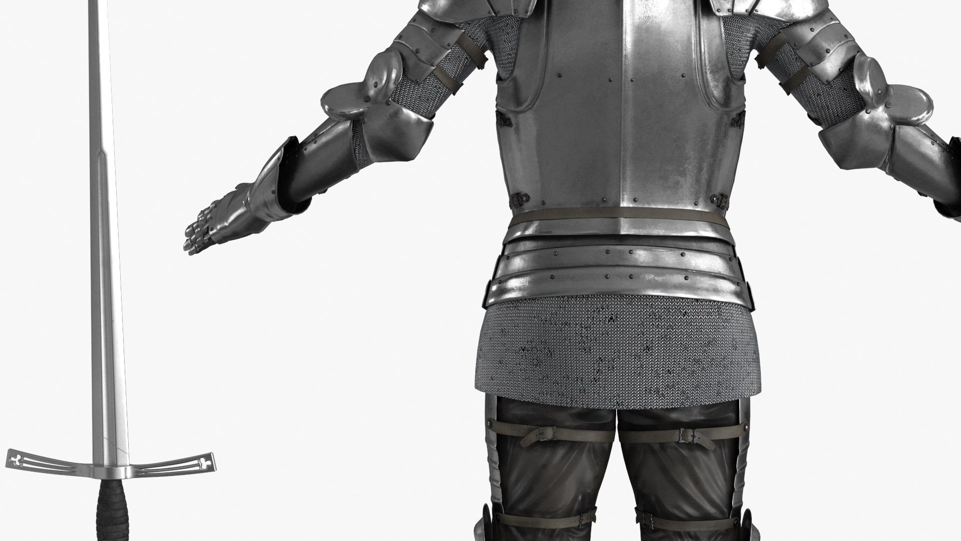 3D Medieval Knight Gothic Plate Armor Kit With Two-Handed Sword Rigged ...