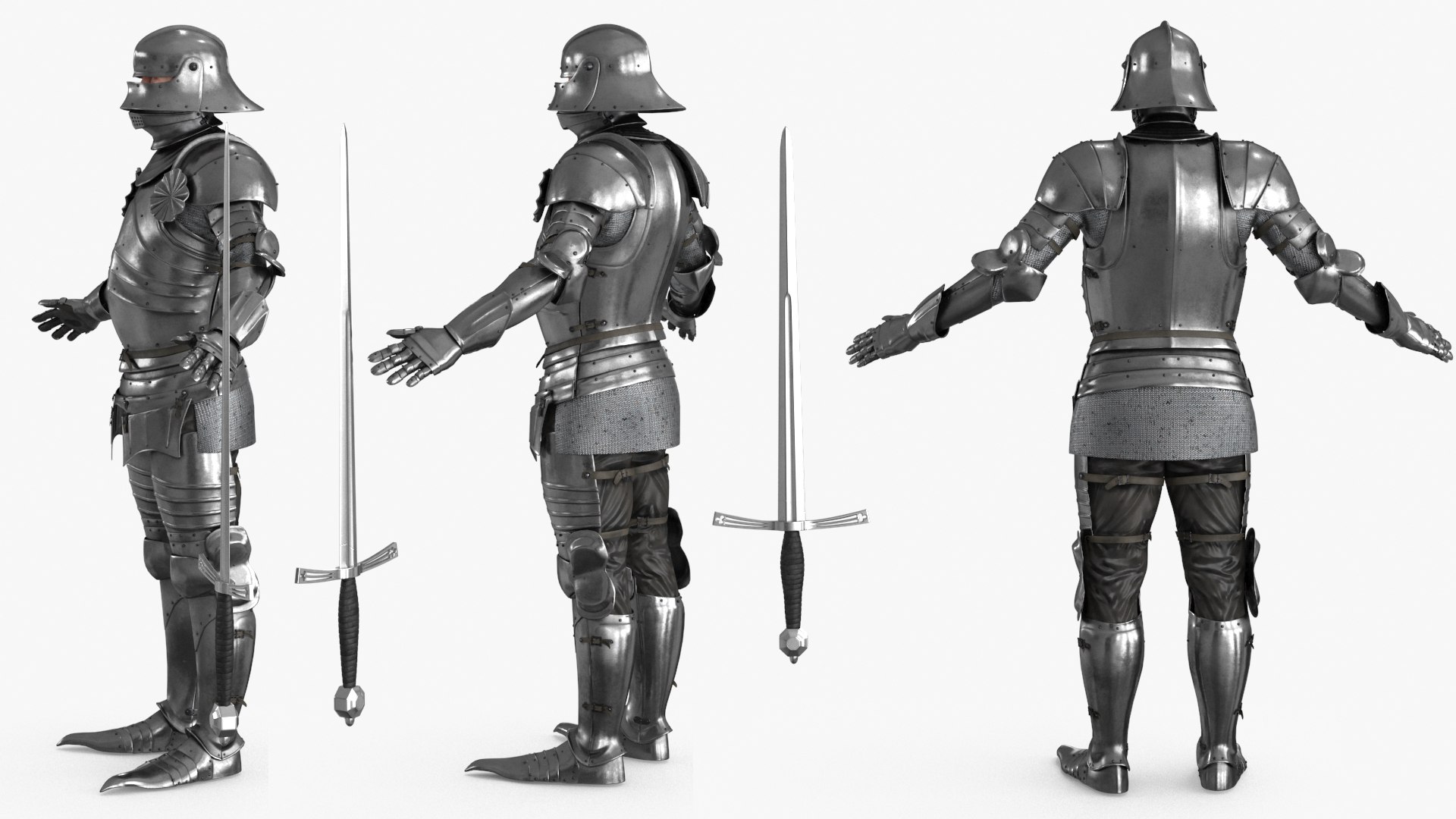 3D Medieval Knight Gothic Plate Armor Kit With Two-Handed Sword Rigged ...