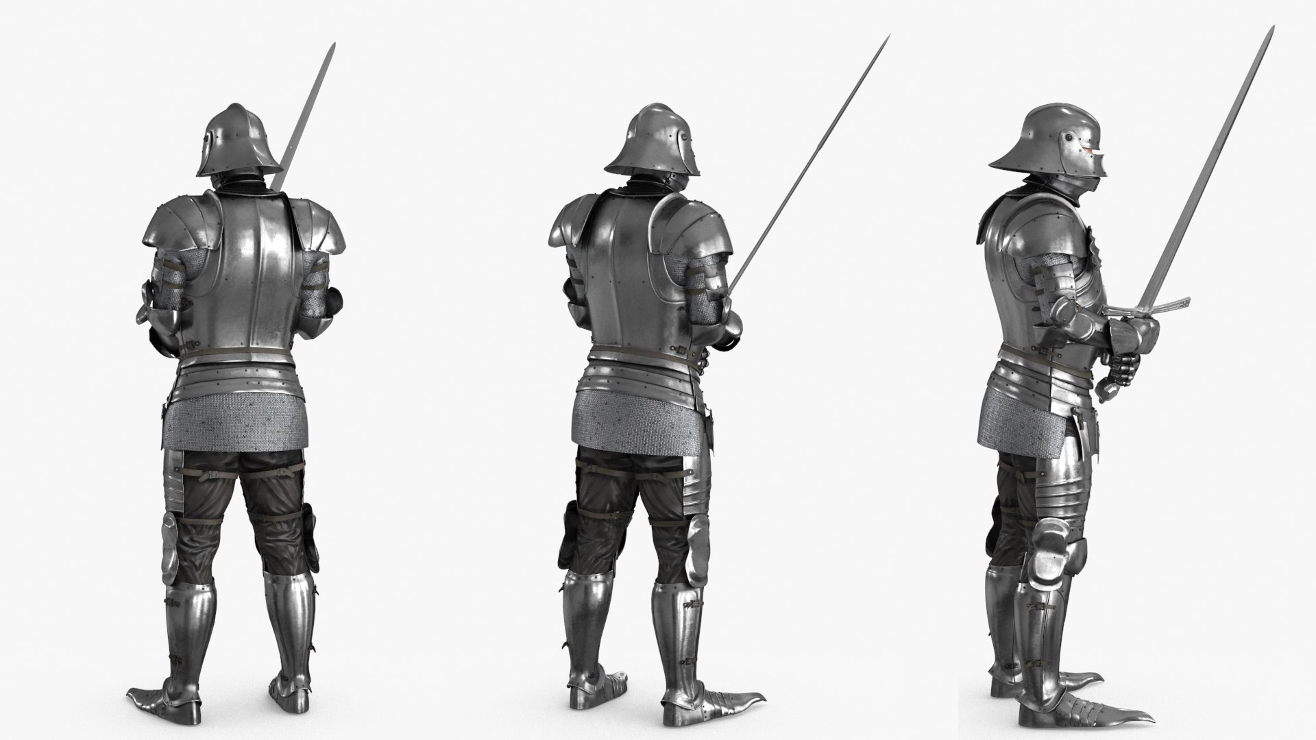 3D Medieval Knight Gothic Plate Armor Kit With Two-Handed Sword Rigged ...