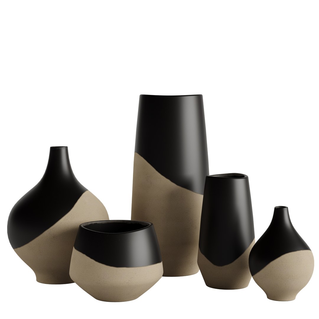 modelo 3d Half Dipped Black Stoneware Vases - TurboSquid 2099003