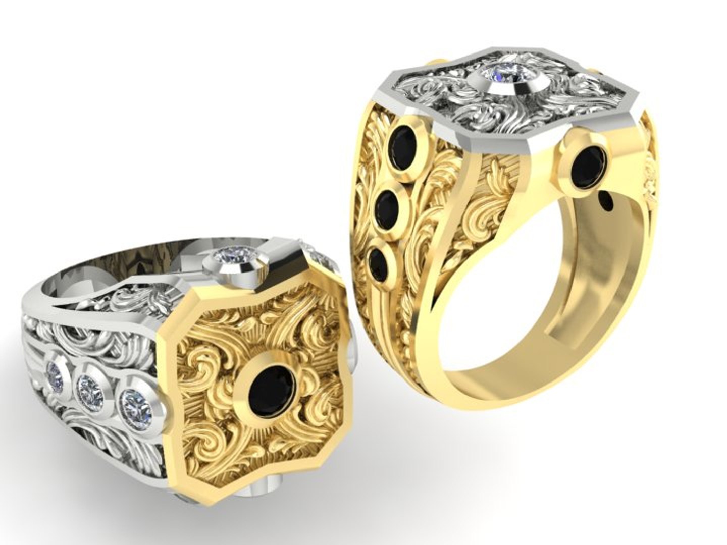 Signet Mens Ring With Gems 3D Model - TurboSquid 2033833