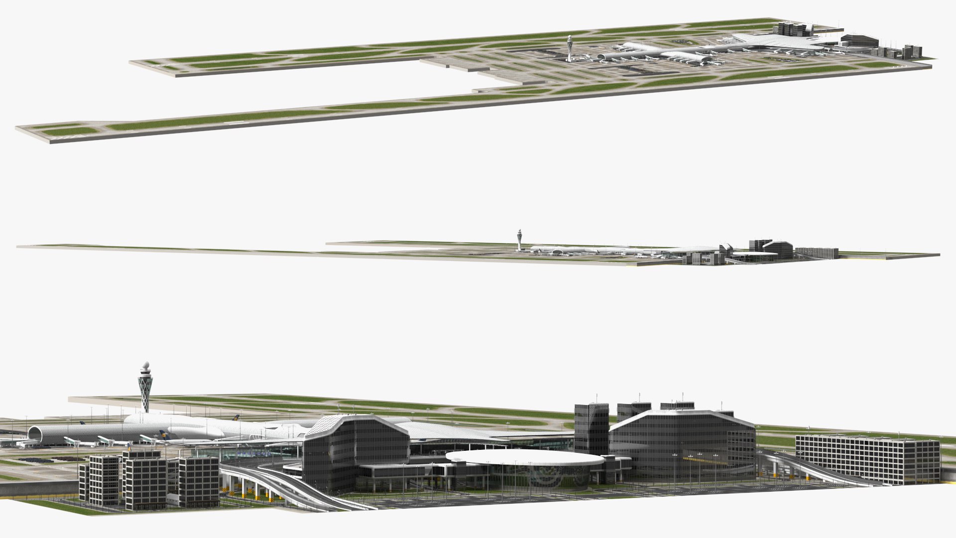 3D Airport Infrastructure With Aircraft - TurboSquid 1902479